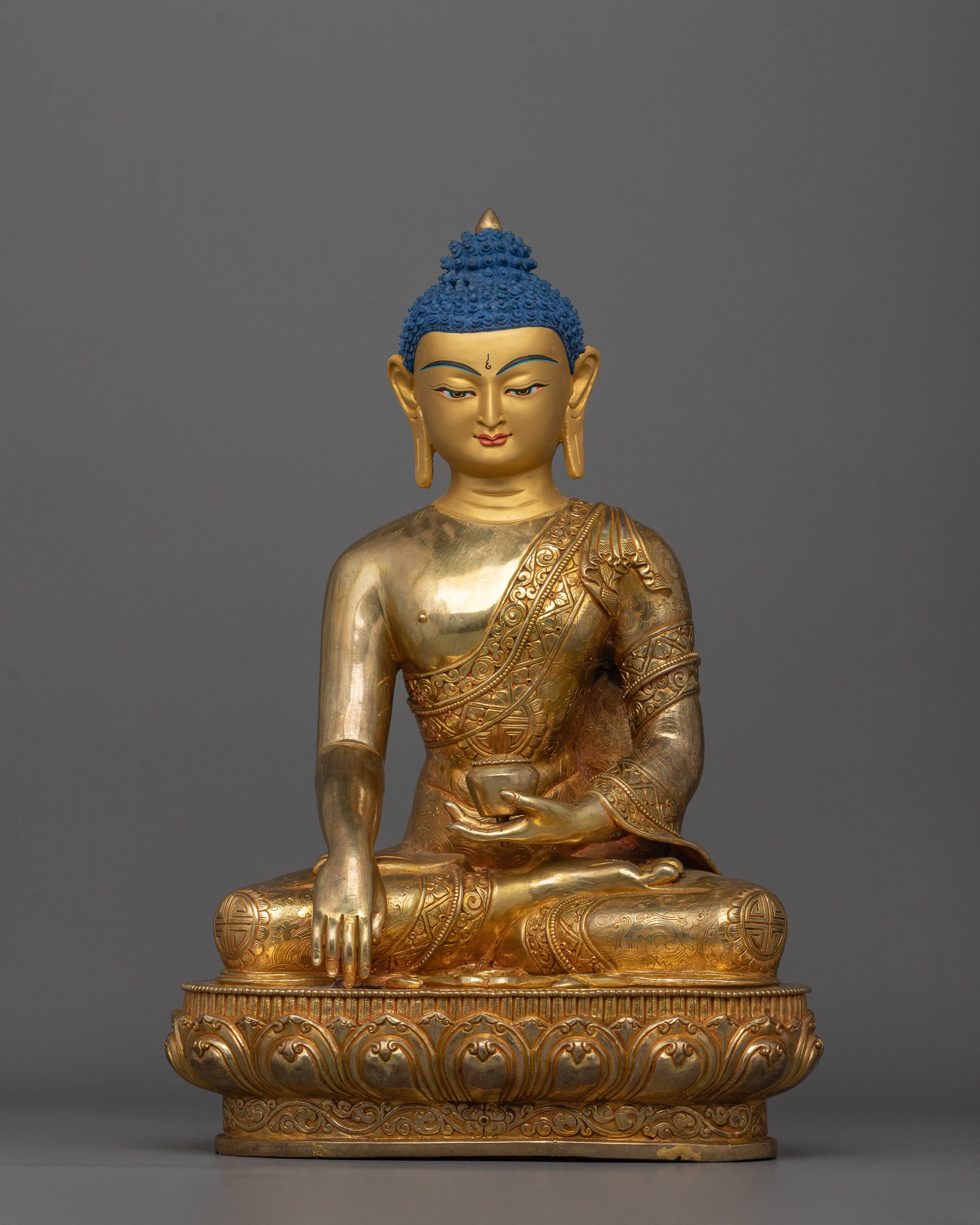 Enlightened Teacher Shakyamuni Buddha Statue | 24K Gold-Gilded Sculptu
