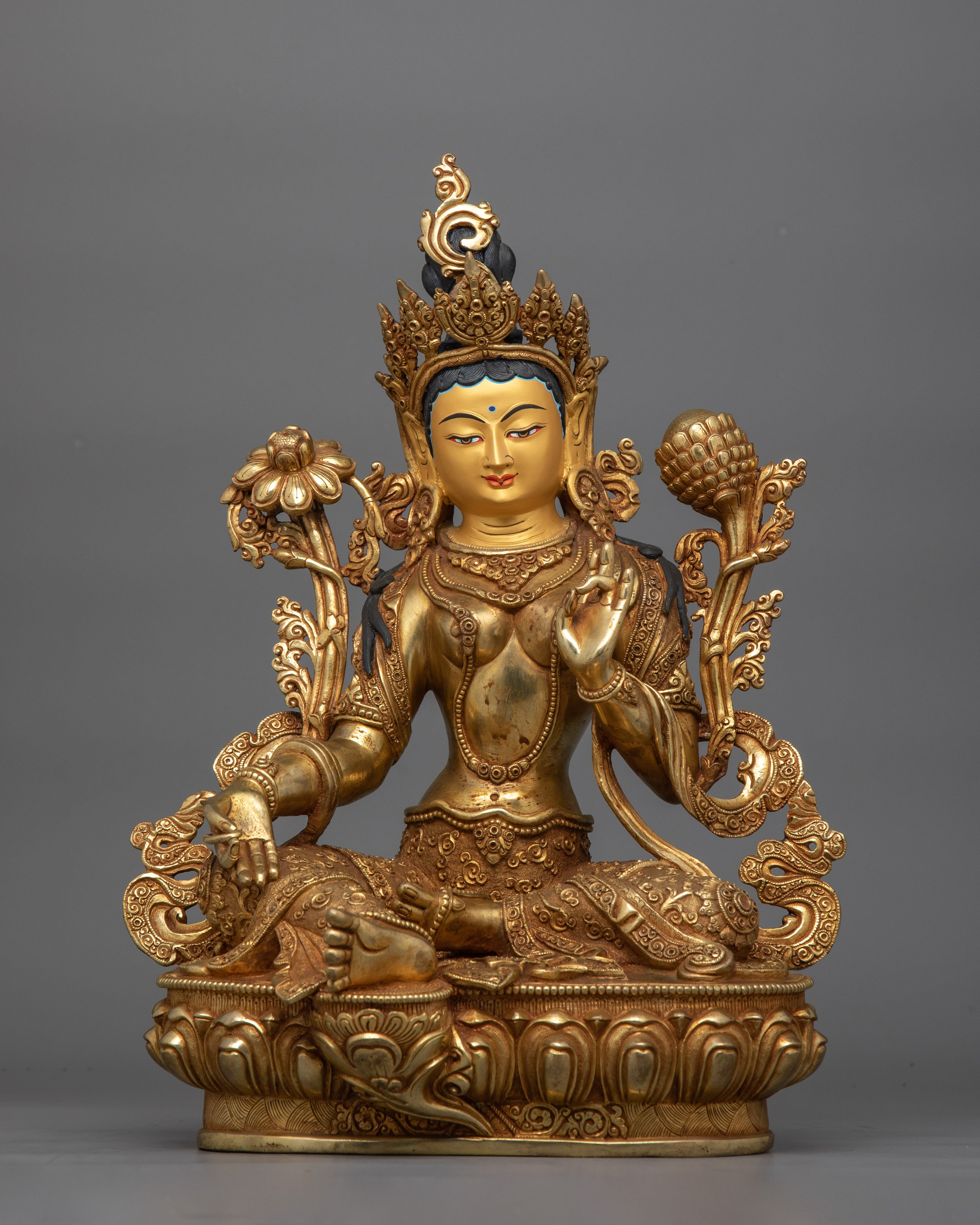 Green Tara Statue in Her Lotus Throne | Divine Feminine Art