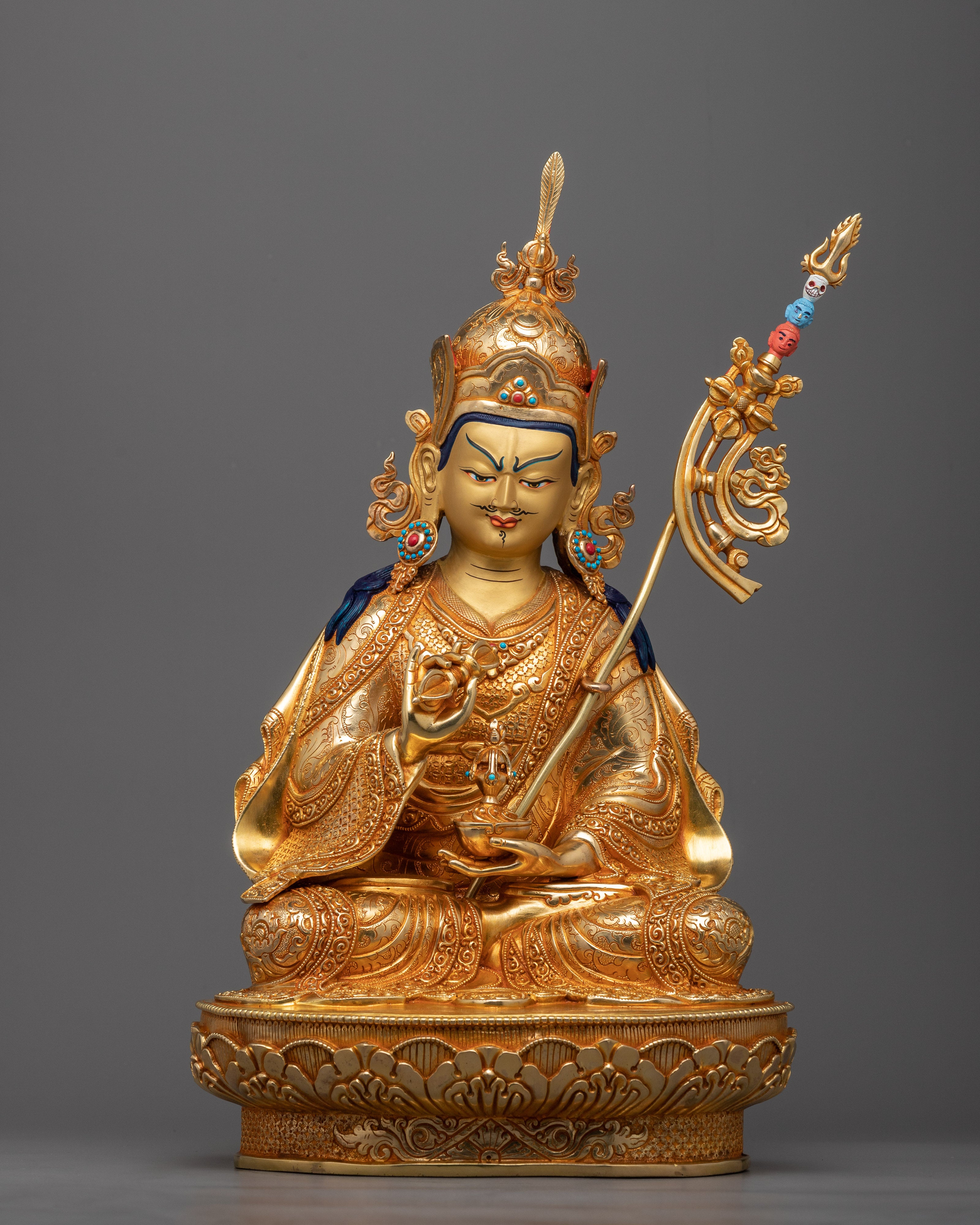 Guru Rinpoche Padmakara Statue | 24K Gold Gilded Symbol of Vajrayana W