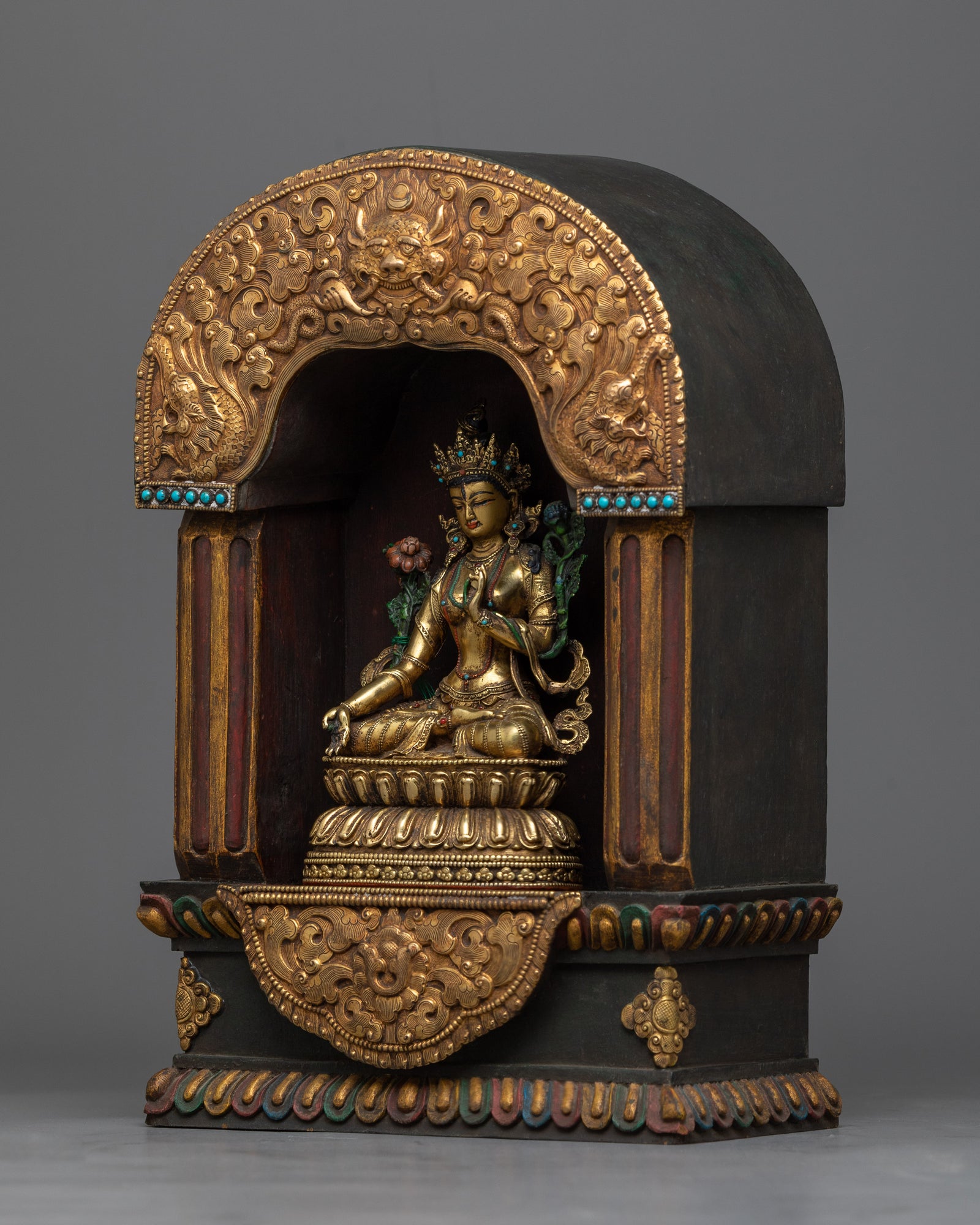 White Tara in Wooden Cave Statue | Symbol of Compassion and Healing
