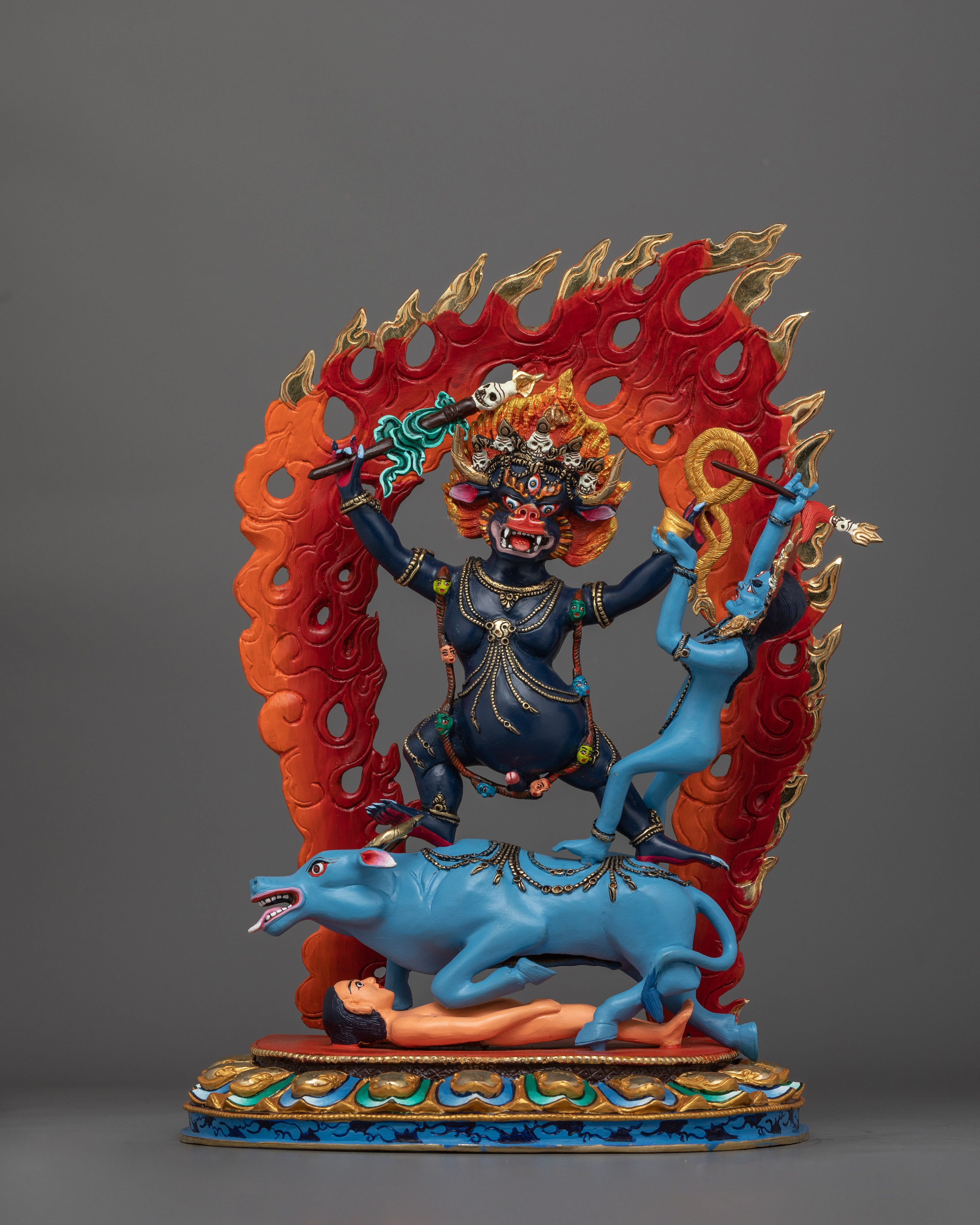 Shinje Chogyal Handmade Colored Statue | Embodiment of Fierce Compassi