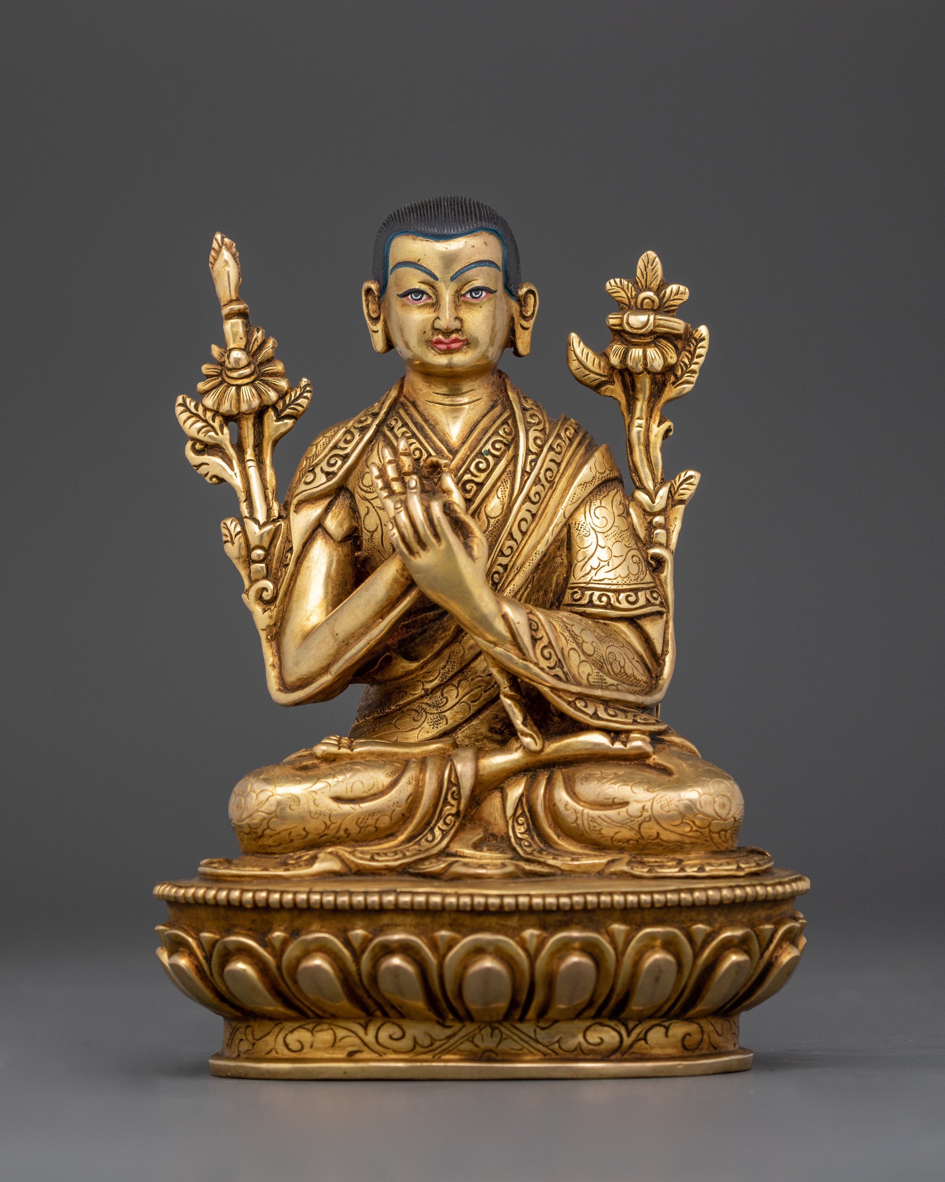 Tsongkhapa Lama Statue | 24K Gold Gilded Copper Masterpiece