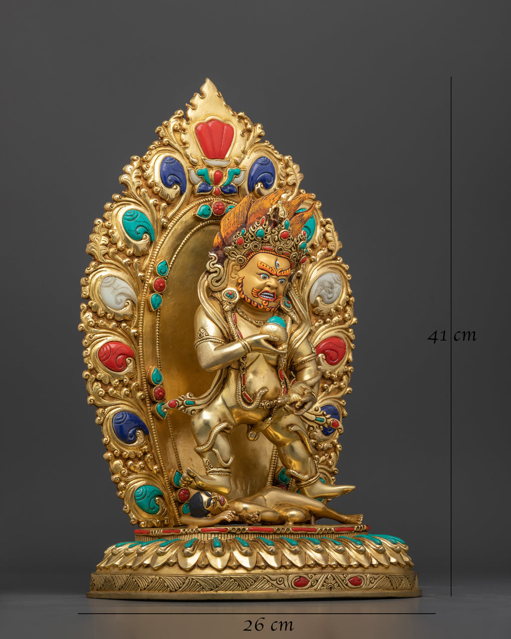 Black Dzambhala Dharma Protector | 24K Gold Gilded with Gemstone Accen