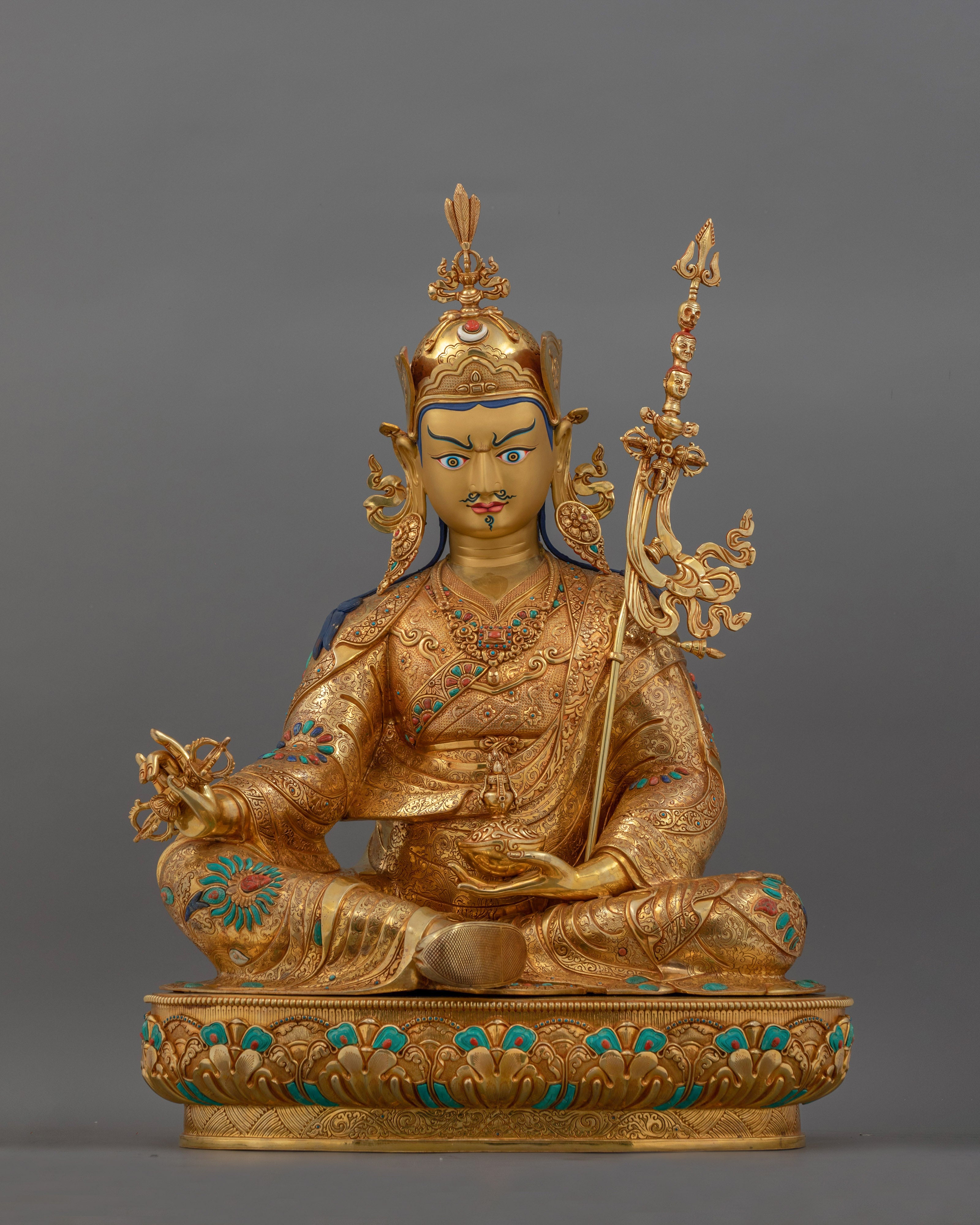 Semi-Wrathful Guru Rinpoche Art | Majestic Buddhist Deity Statue