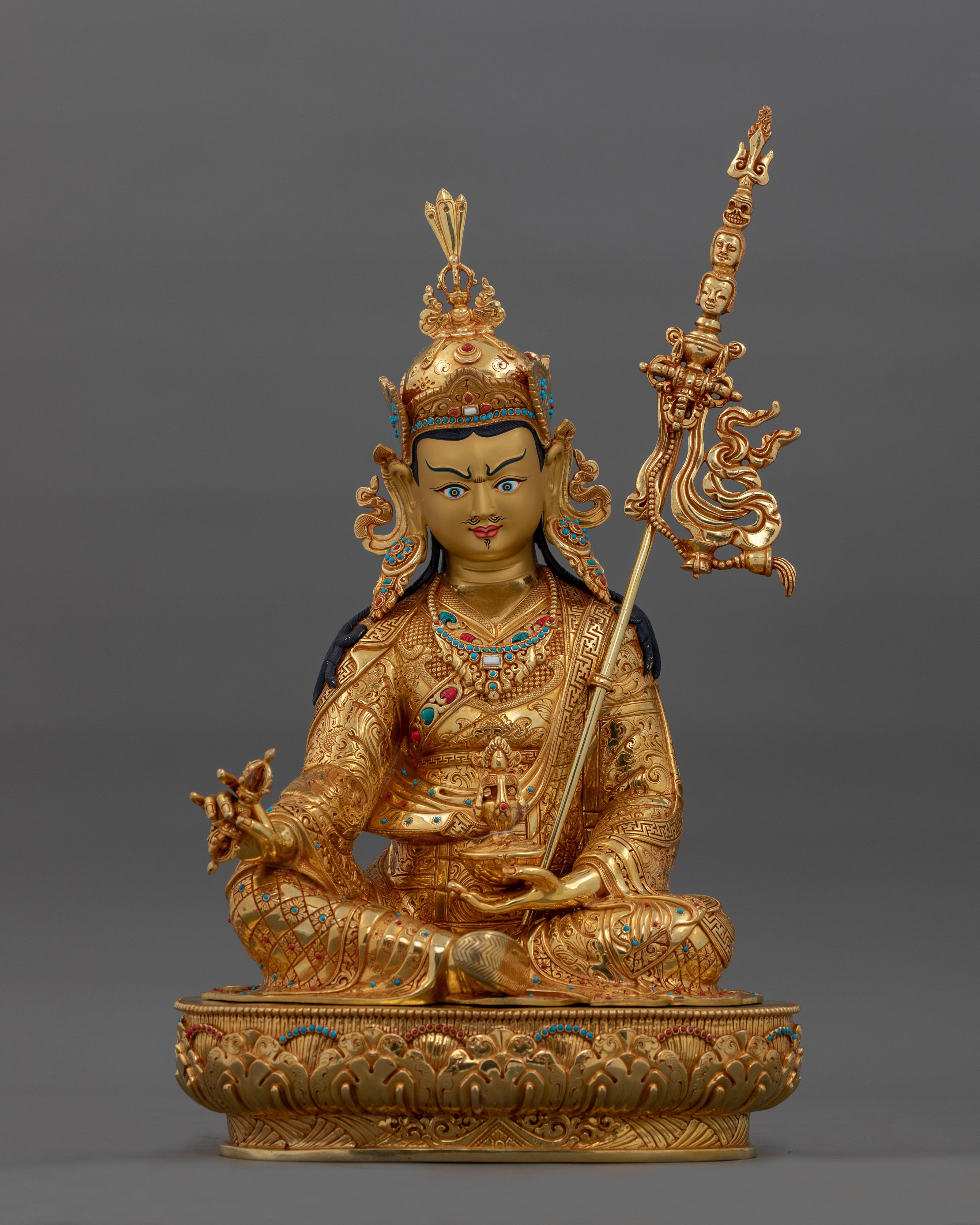 Hand-Carved The Lotus Born Guru Rinpoche Statue | Tibetan Sculpture