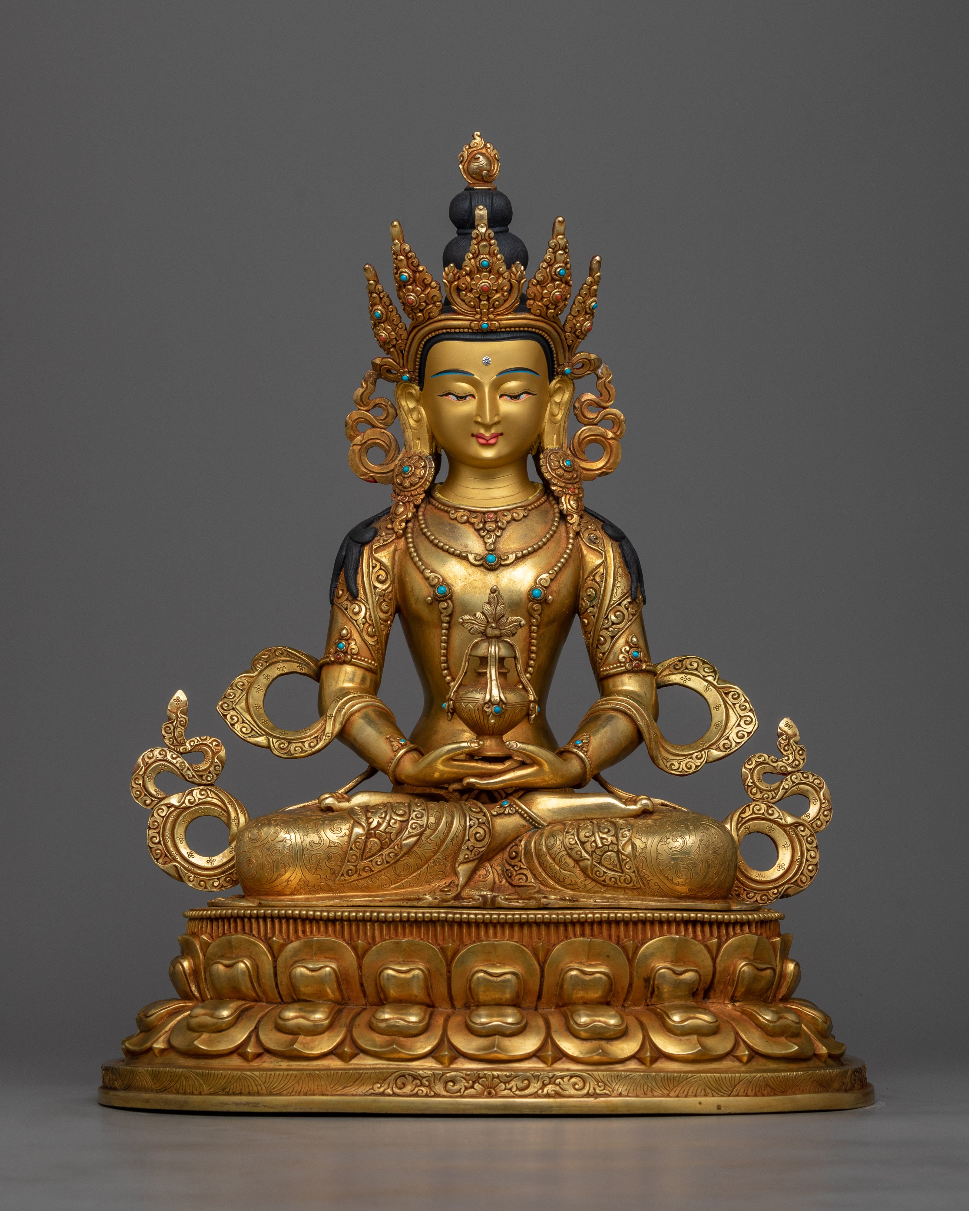 Gold-Gilded Amitayus Statue | Symbol of Eternal Life and Healing