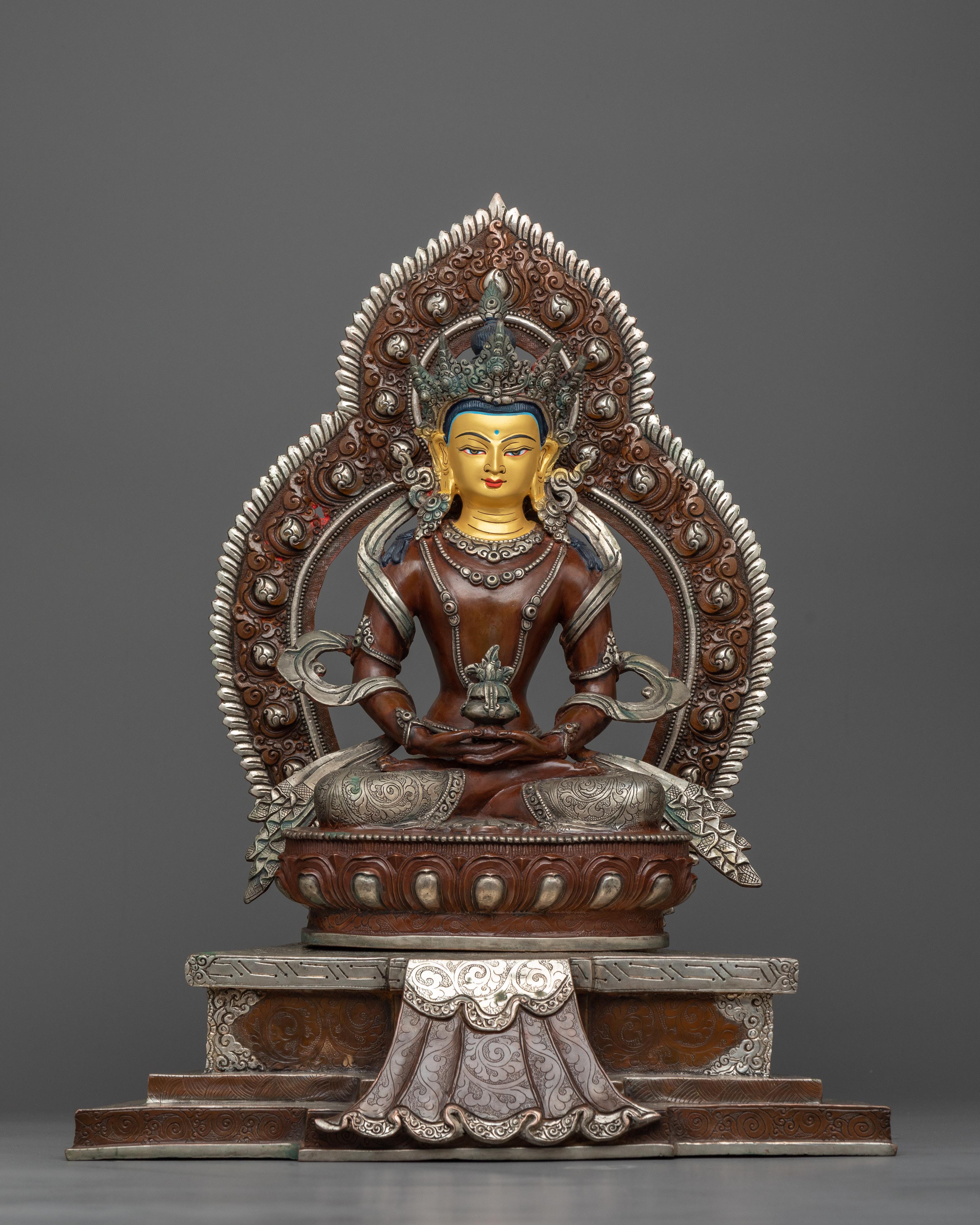 Amitayus Statue on Grand Throne | Elixir of Life in Vajrayana Buddhism