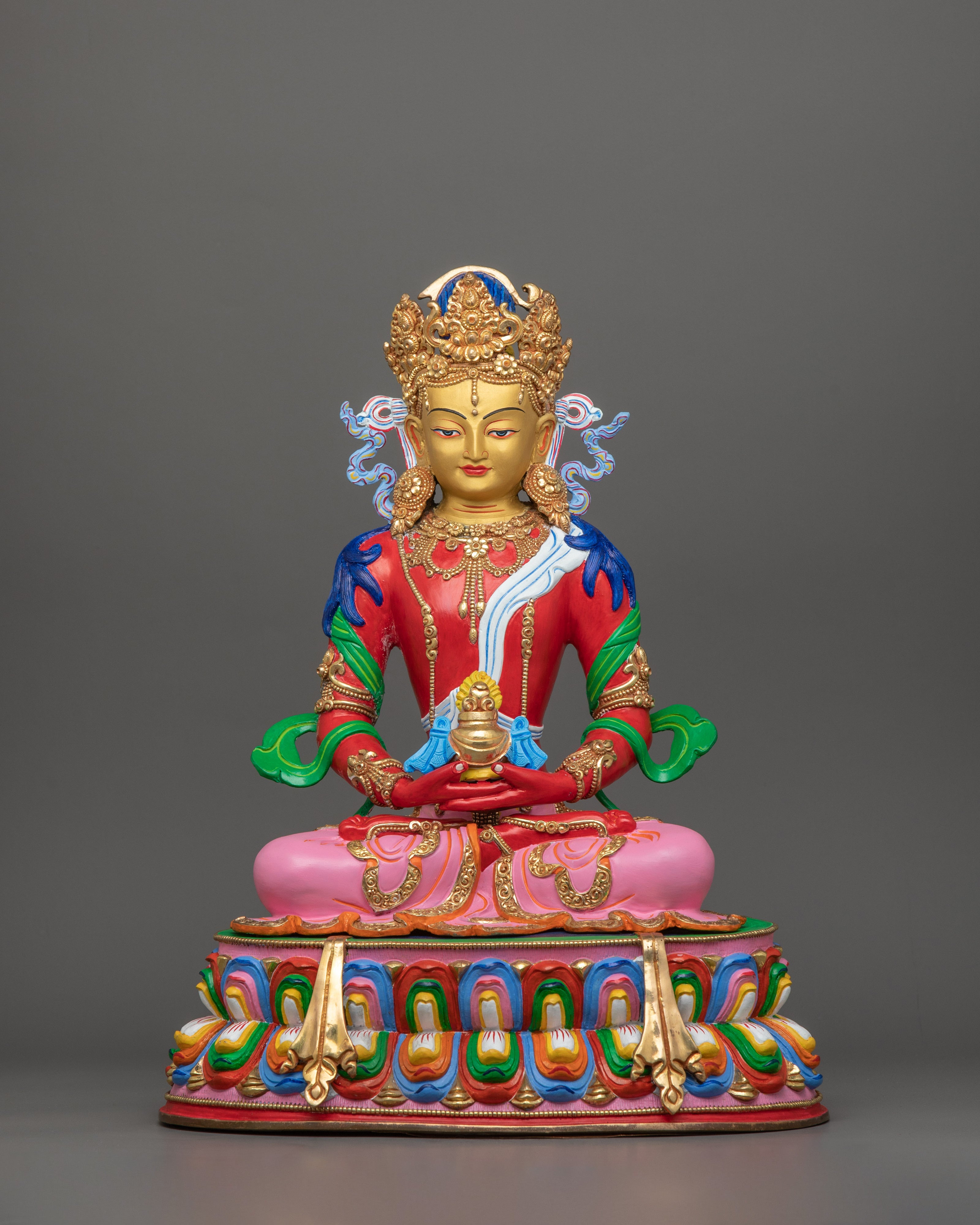 Tibetan Handcrafted Amitayus Statue | Buddha Holding Vase of Immortali