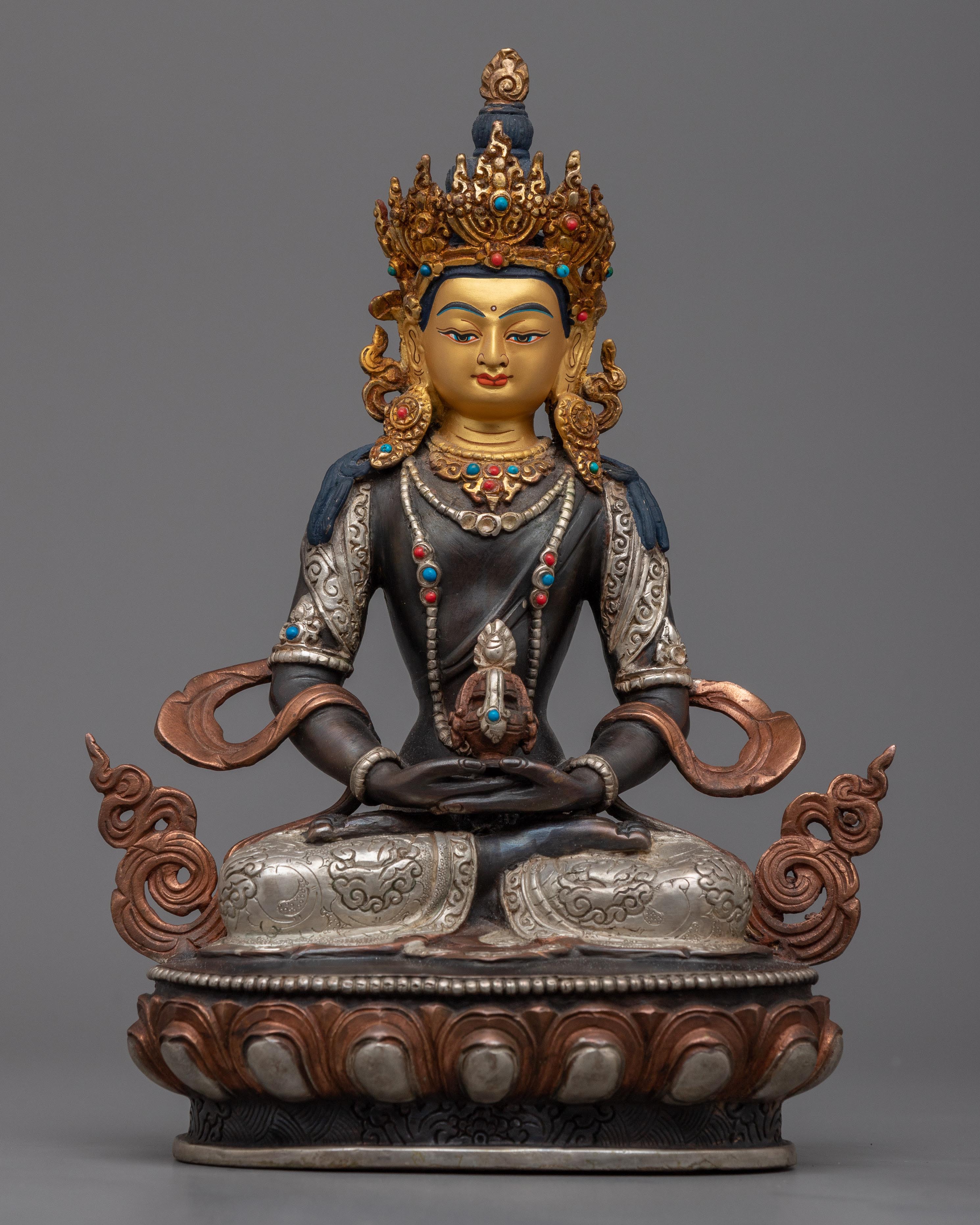 Amitayus Sculpture with Gold Powder Coat | Longevity Blessings of Amit