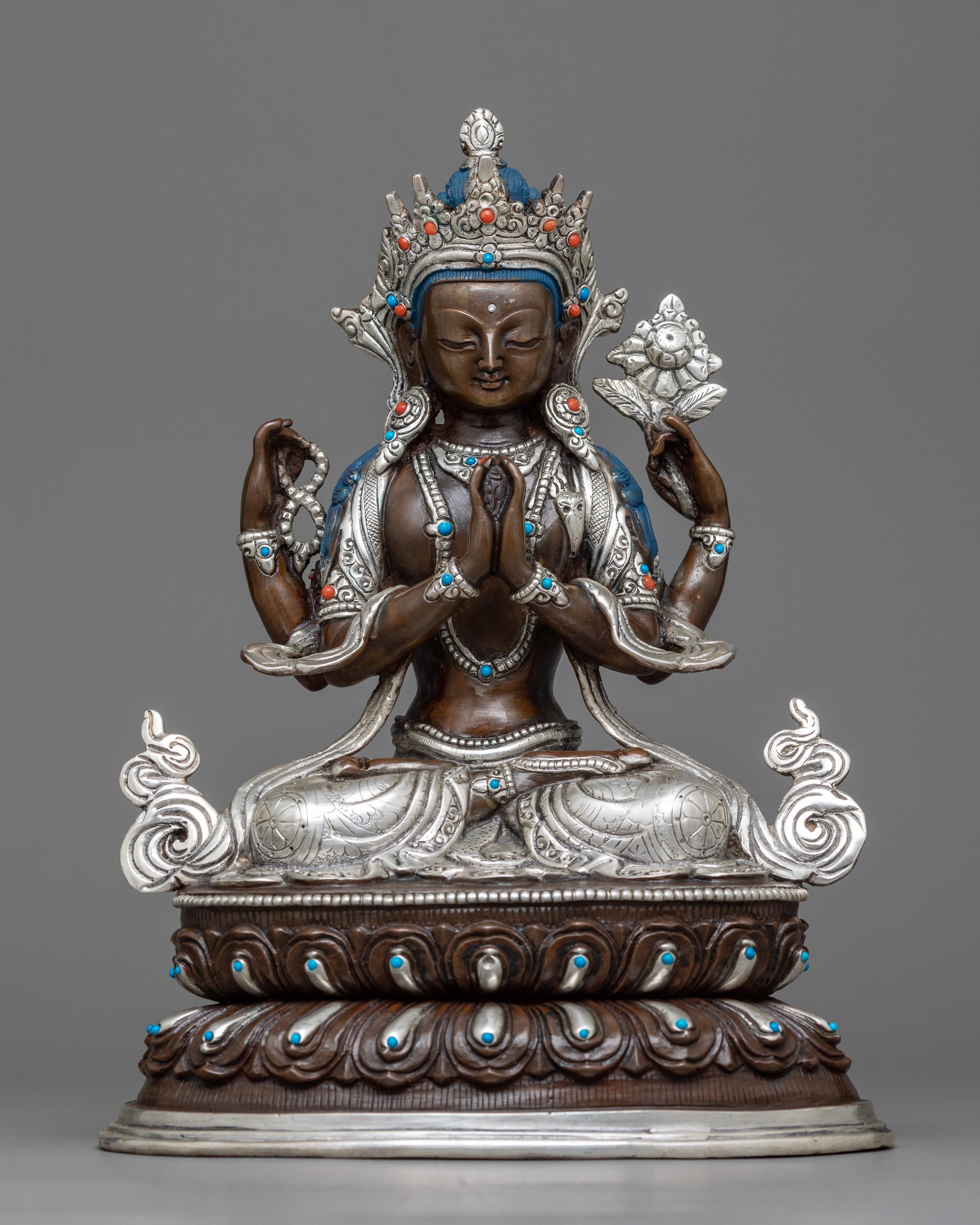 Chenrezig Chocolate Oxidized Statue | Himalayan Buddhist Artwork