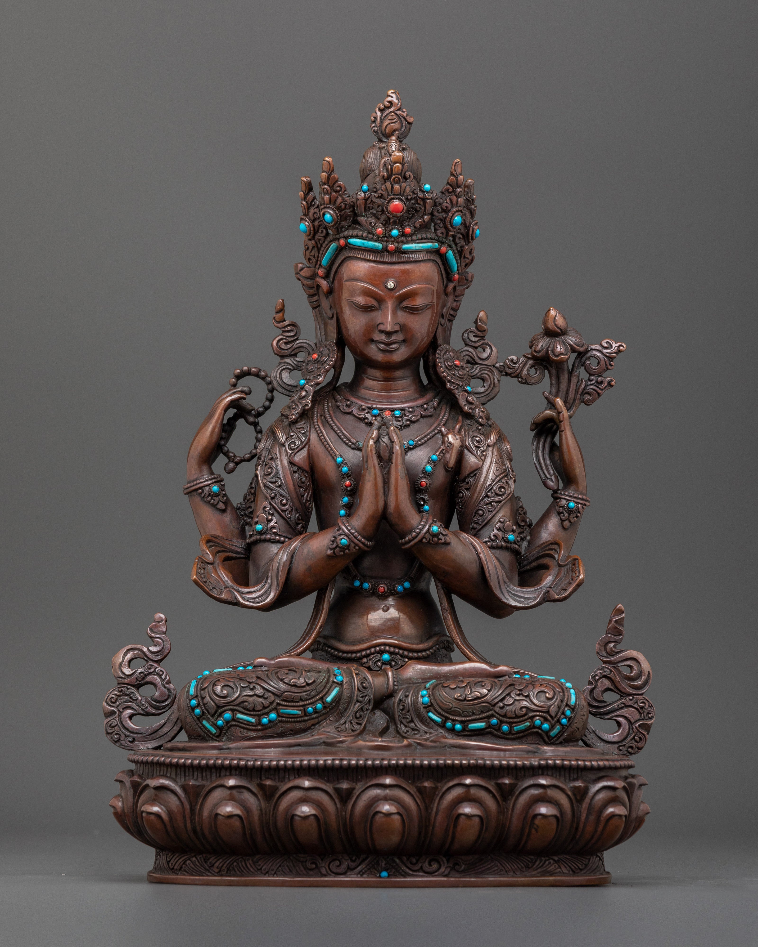 Chenrezig Buddhist Copper Statue | Compassionate Figure