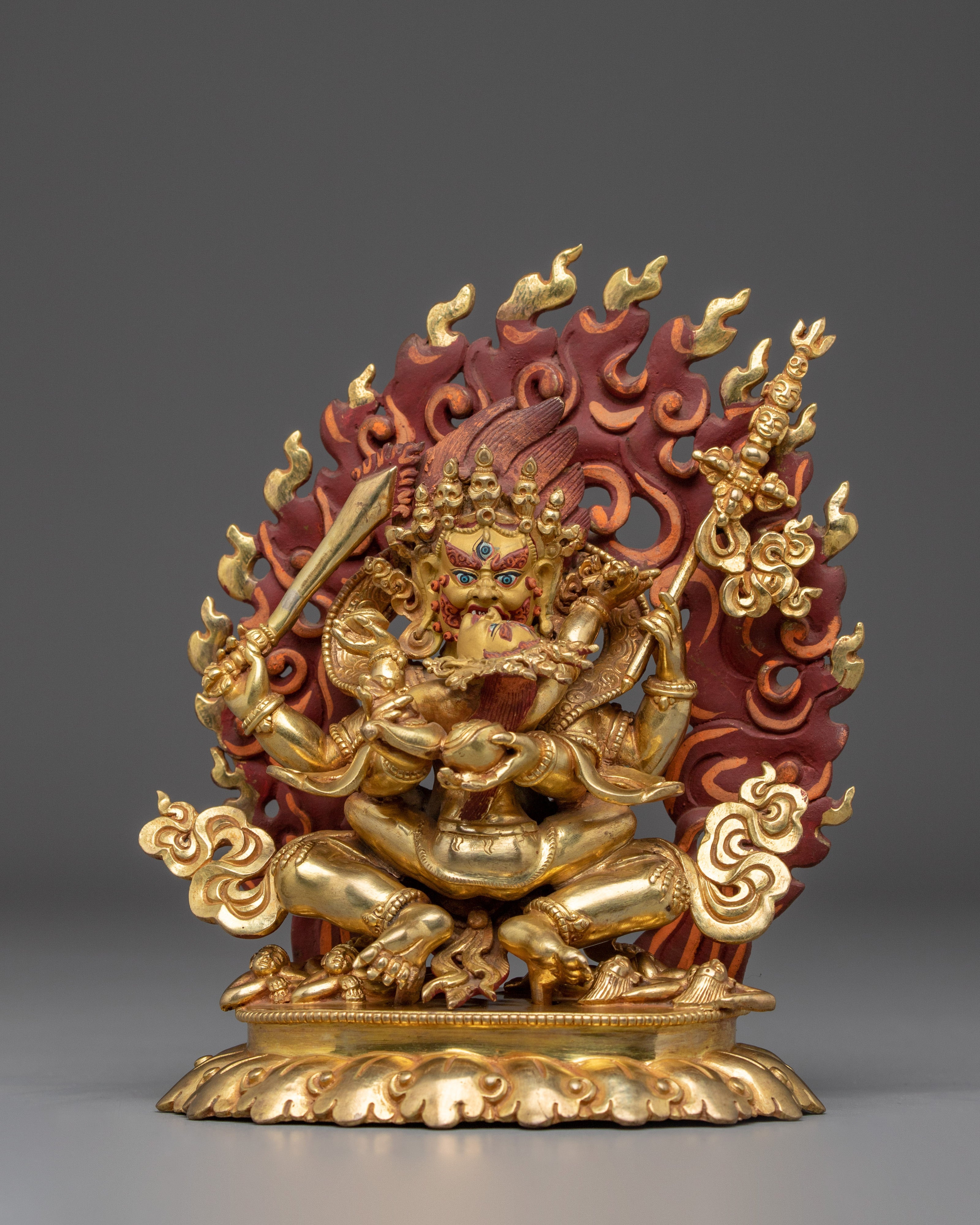 Sacred Four armed Mahakala Sculpture | Fierce Dharma Protector