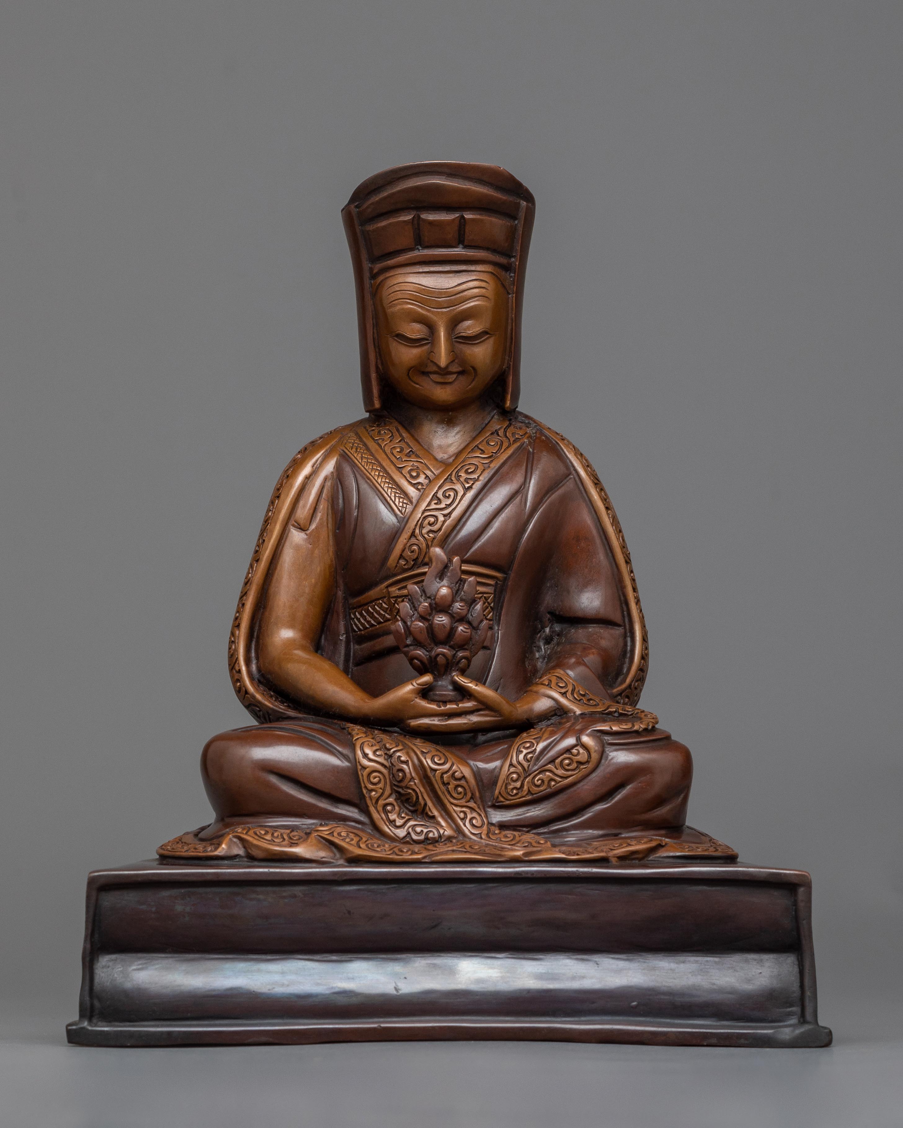Gampopa Statuette | The Guiding Sage | Oxidized Copper Sculpture