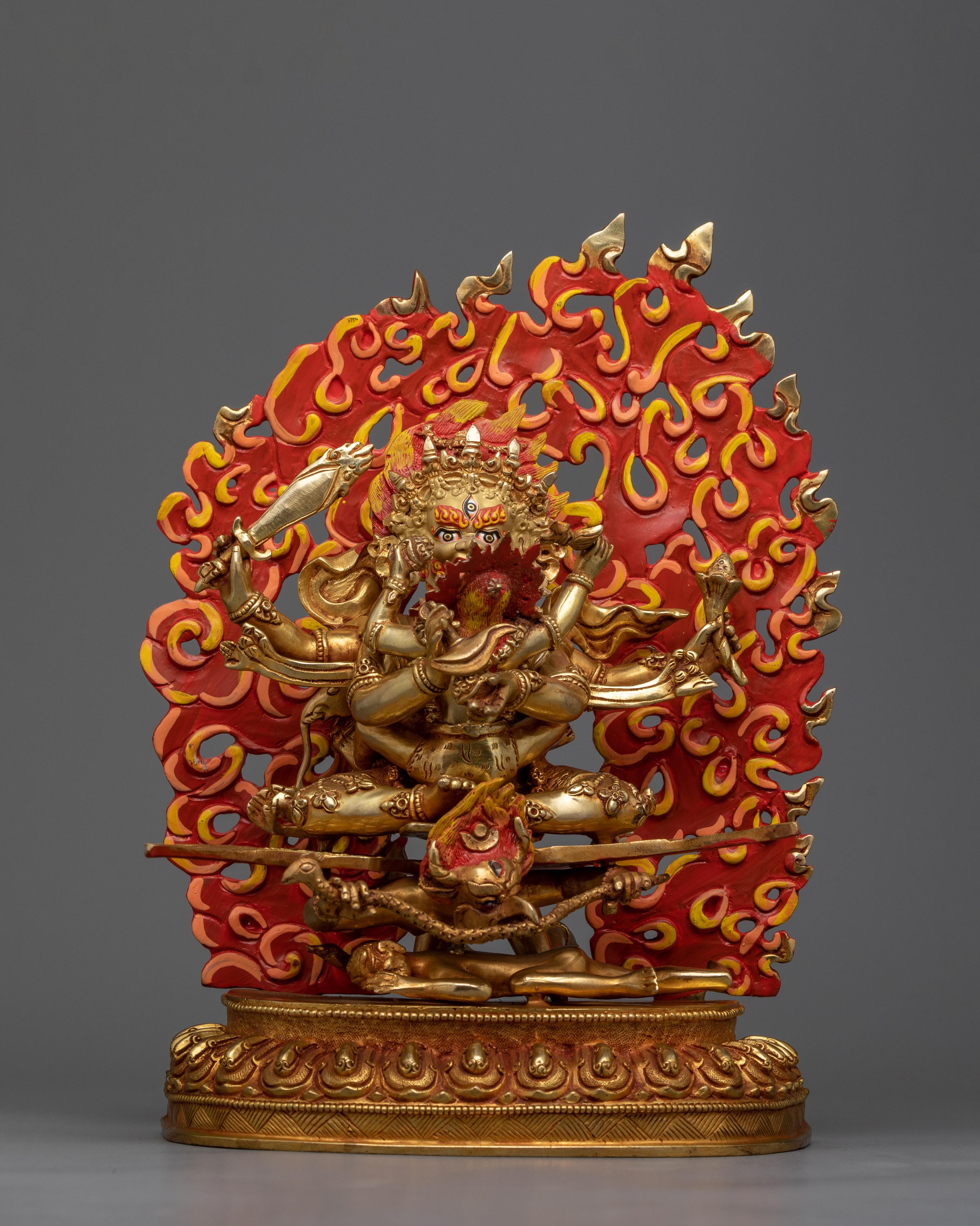 Four Armed Mahakala Mantra Statue | 24k Gold Gilded Artwork