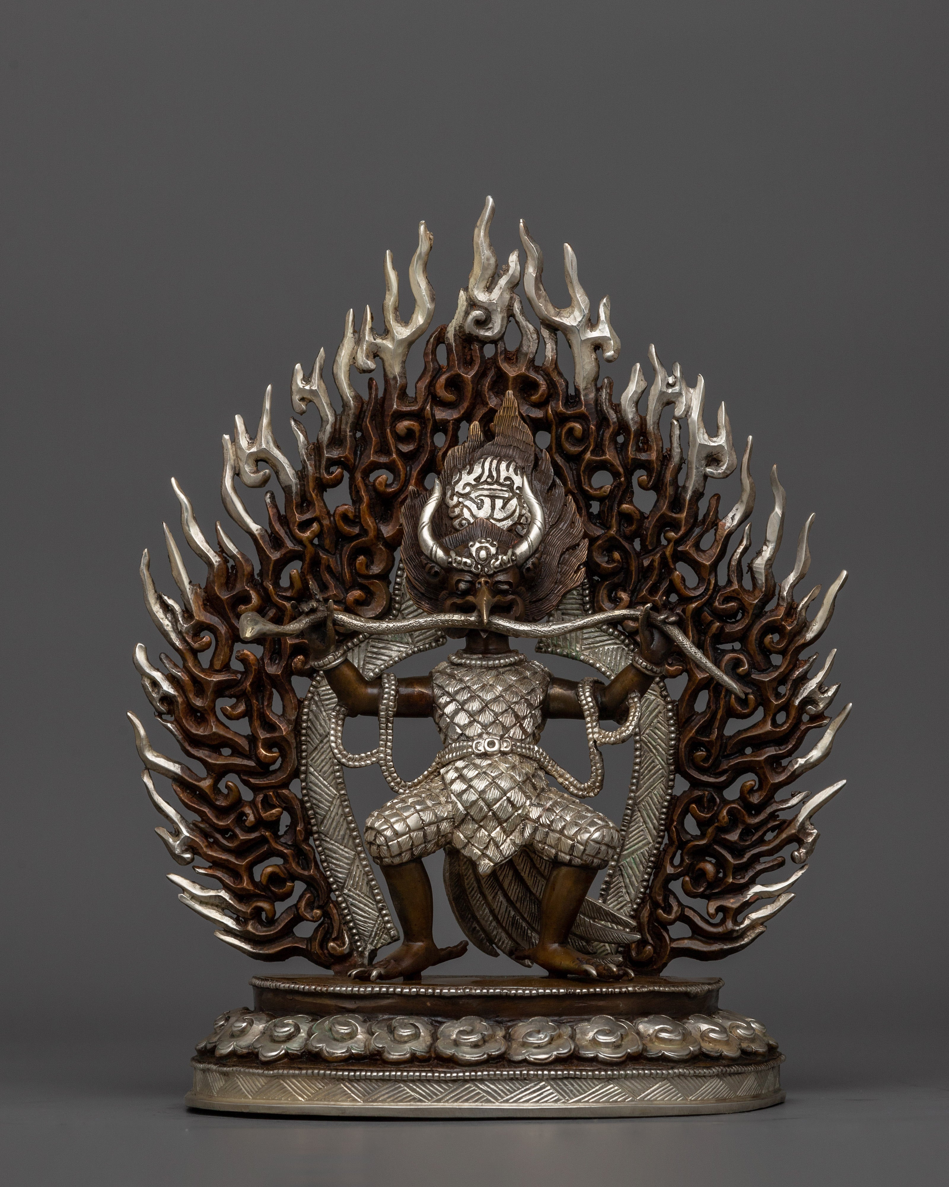 Oxidized Garuda Statue for Altar | Silver-Plated Oxidized Copper Statu