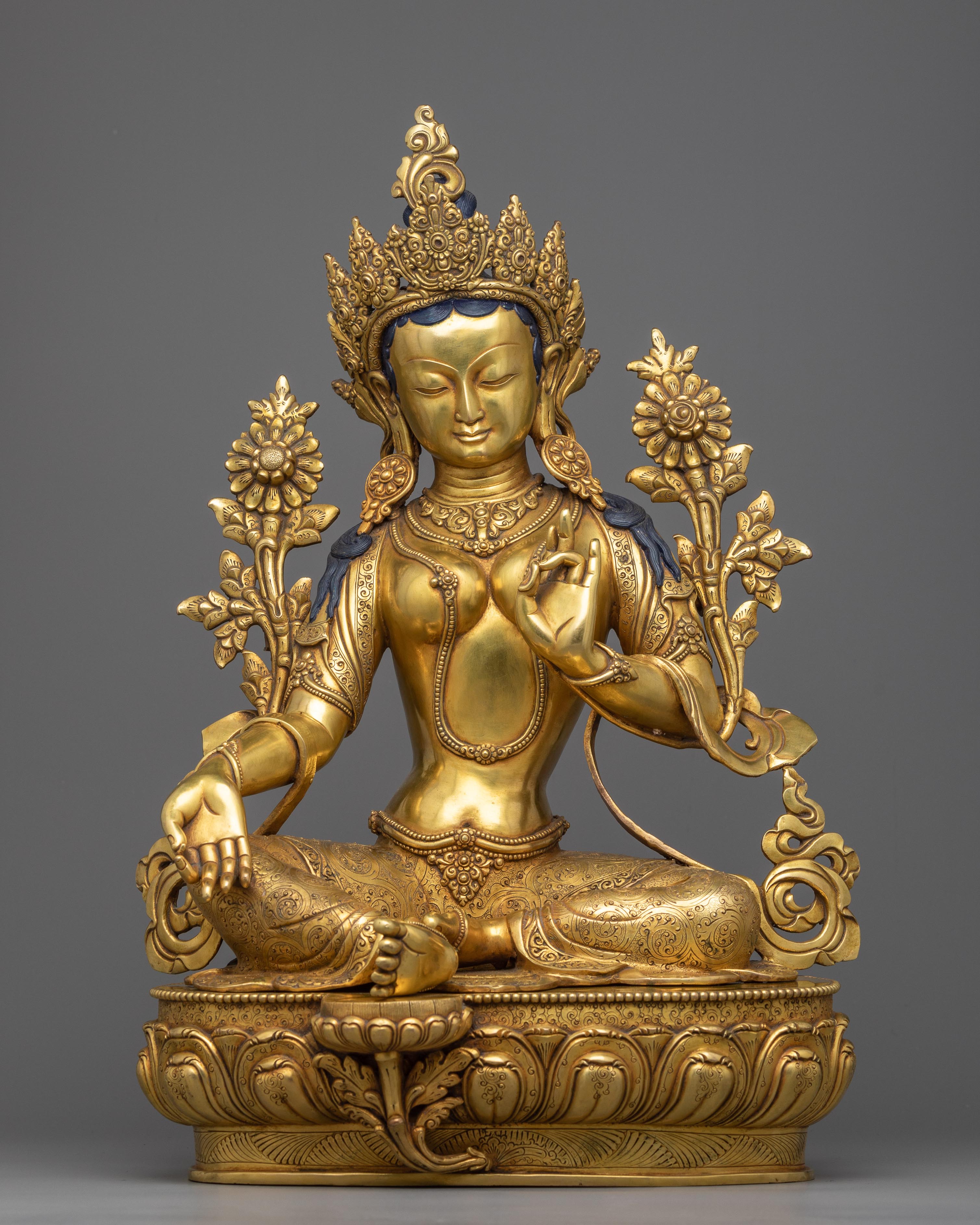 Gold Gilded Female buddha statues | Exquisite Green Tara Statue