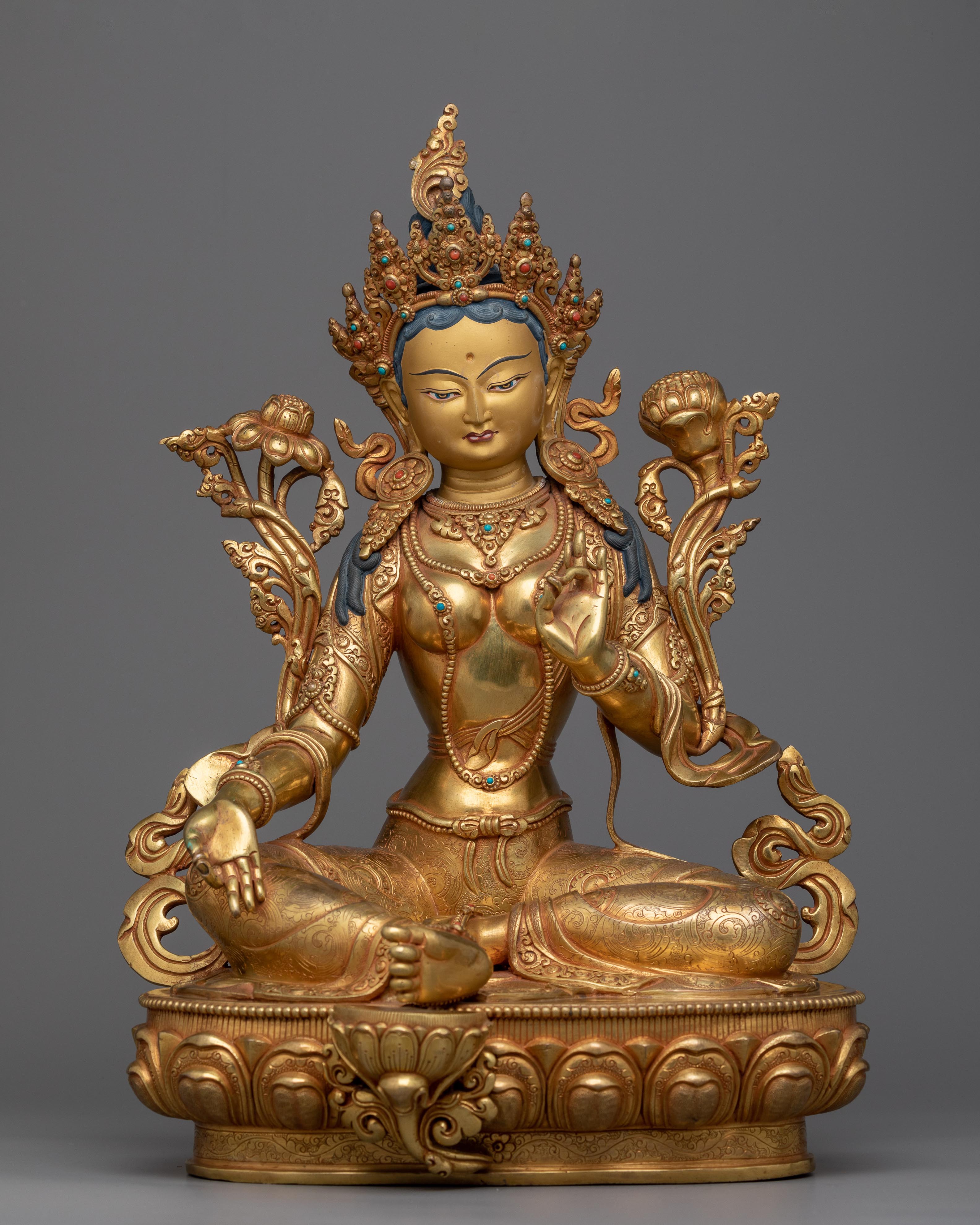 Goddess Green Tara Statue | Handmade in Ancient Nepali Art