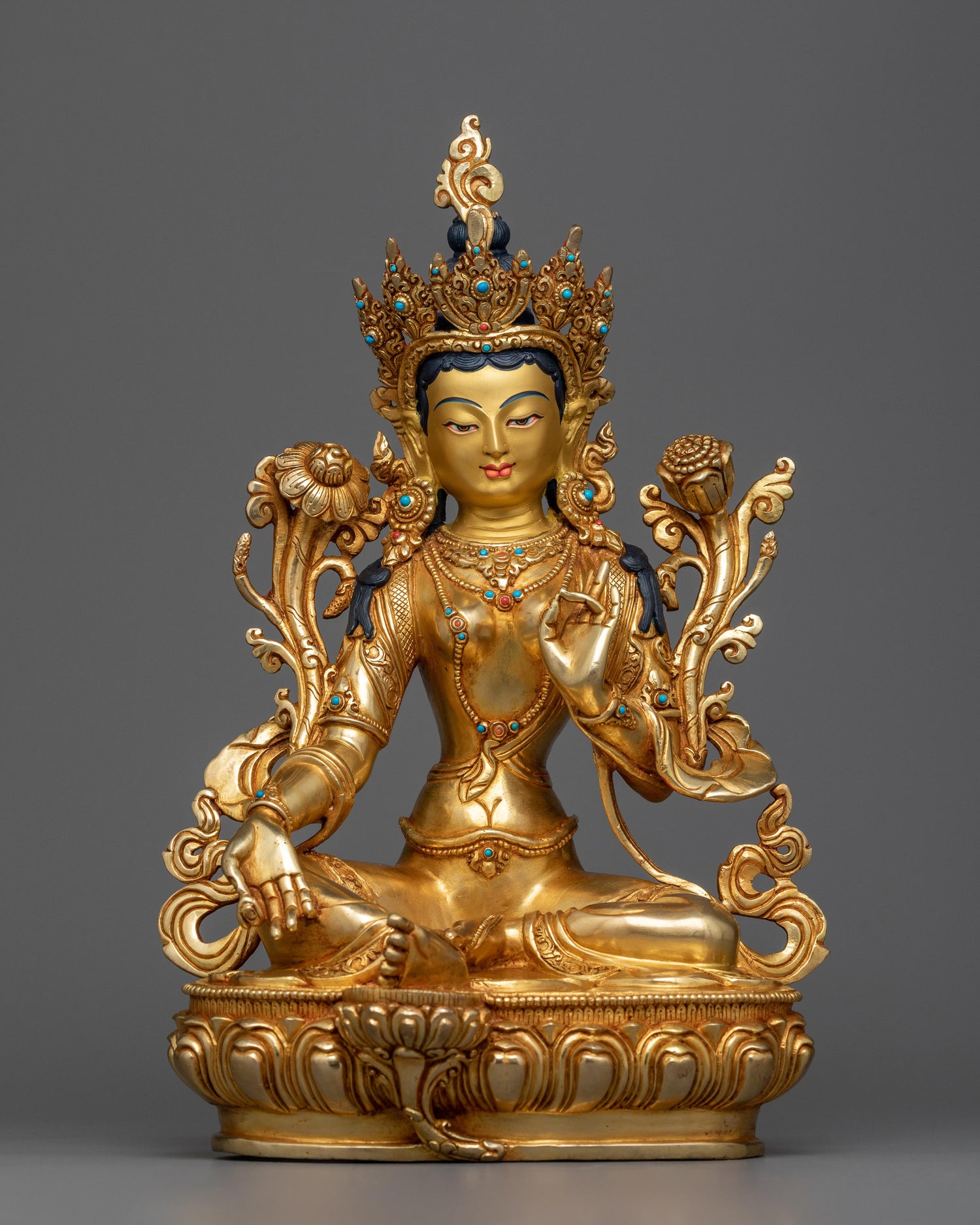 Goddess Green Tara Buddhism Statue | 24K Gold Radiance for Spiritual G