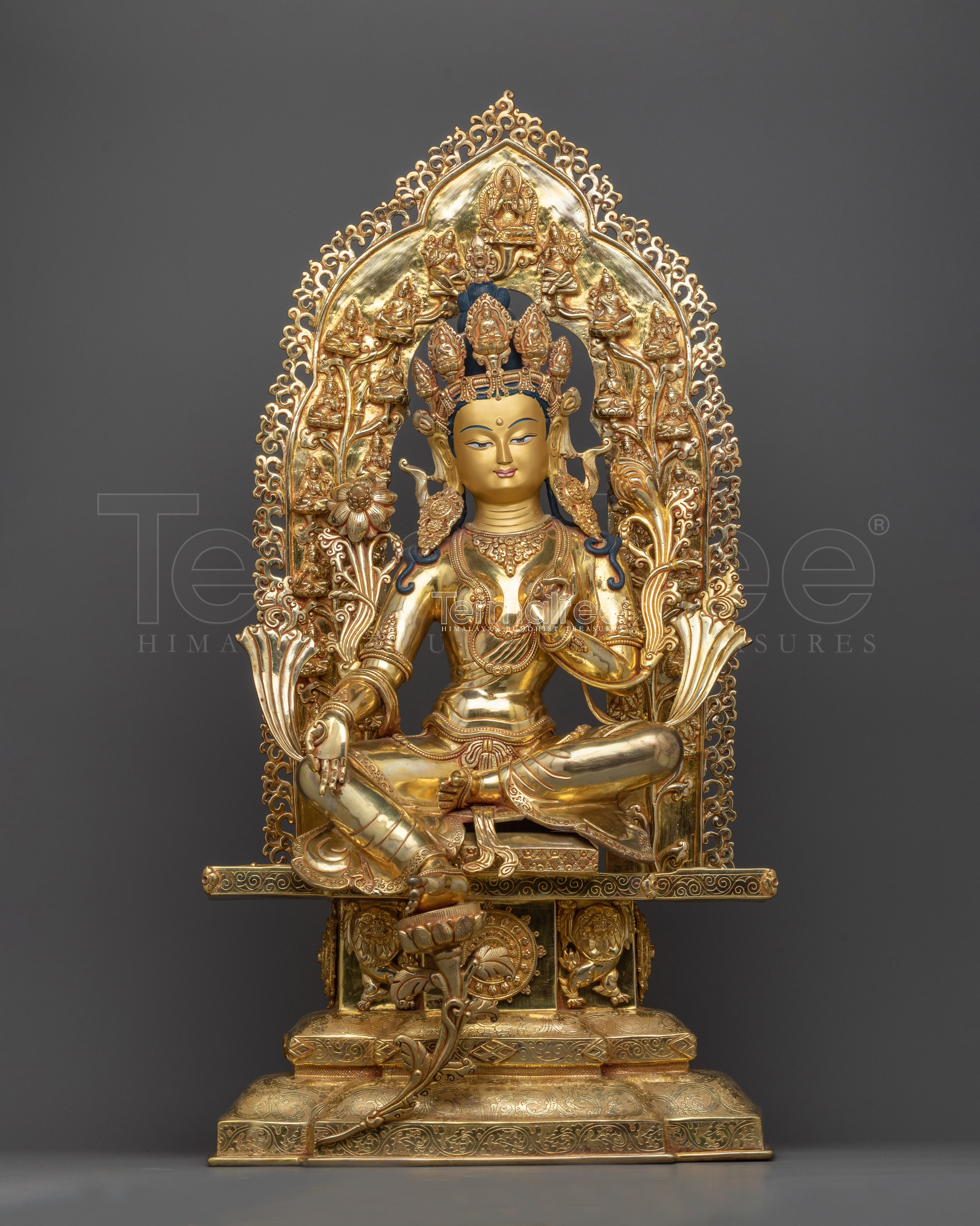 Green Tara on Throne Statue | Hand-Carved Buddhist Sculpture