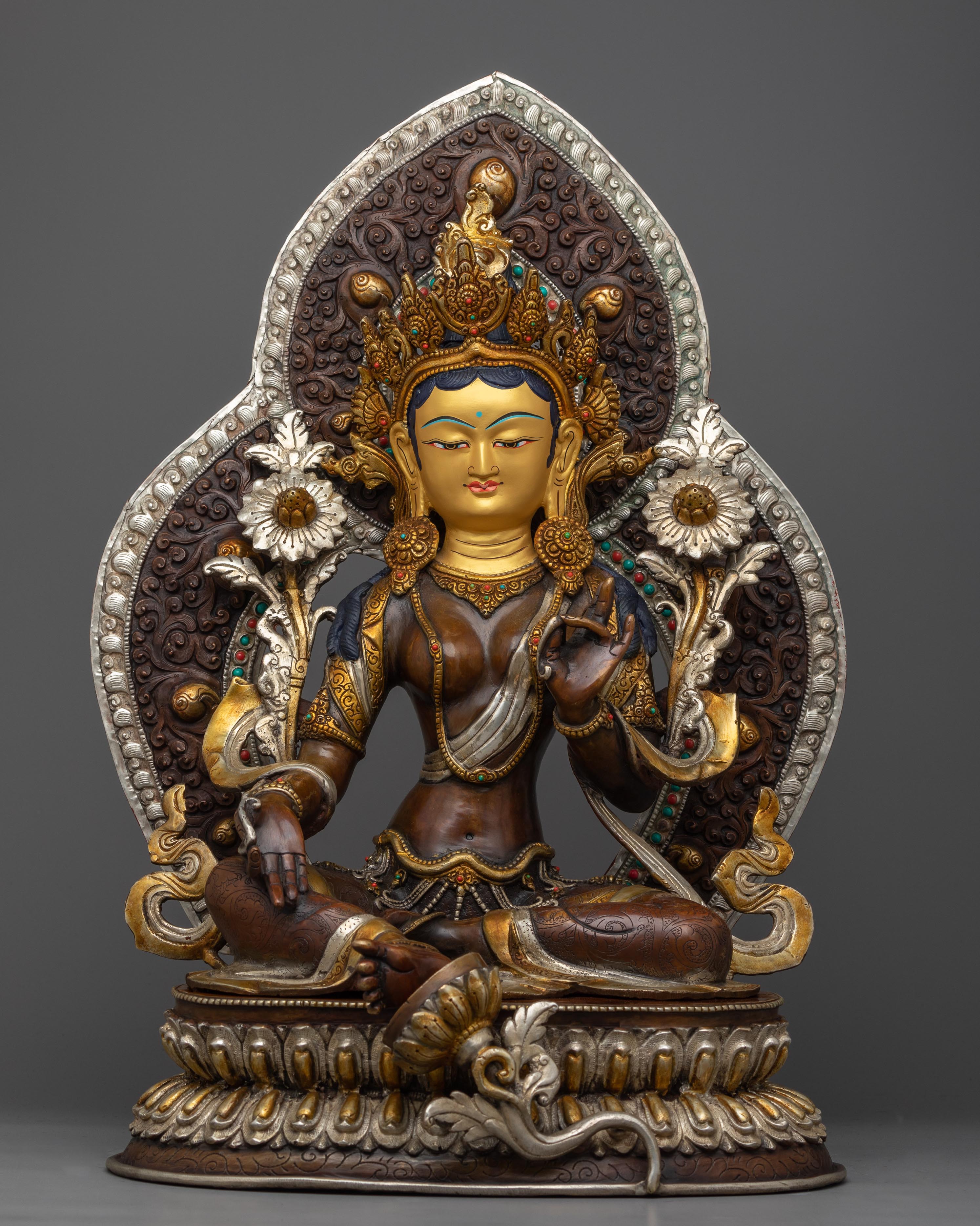 Experience the Divine Green Tara Devi Statue | Nepalese Oxidized Coppe
