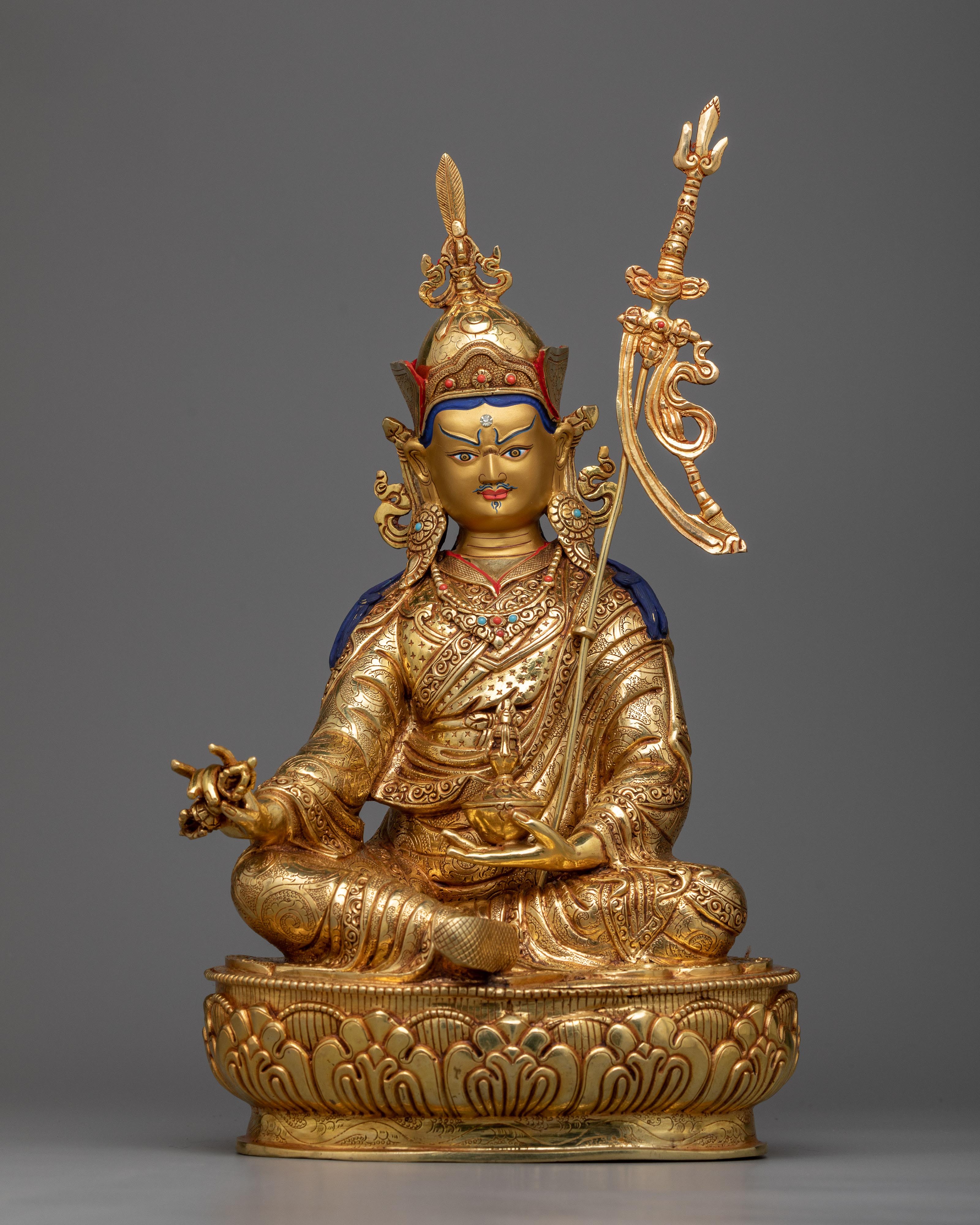 Padmasambhava "Lotus Born" Statue | 24K Gold Gilded Icon of Tantric Wi