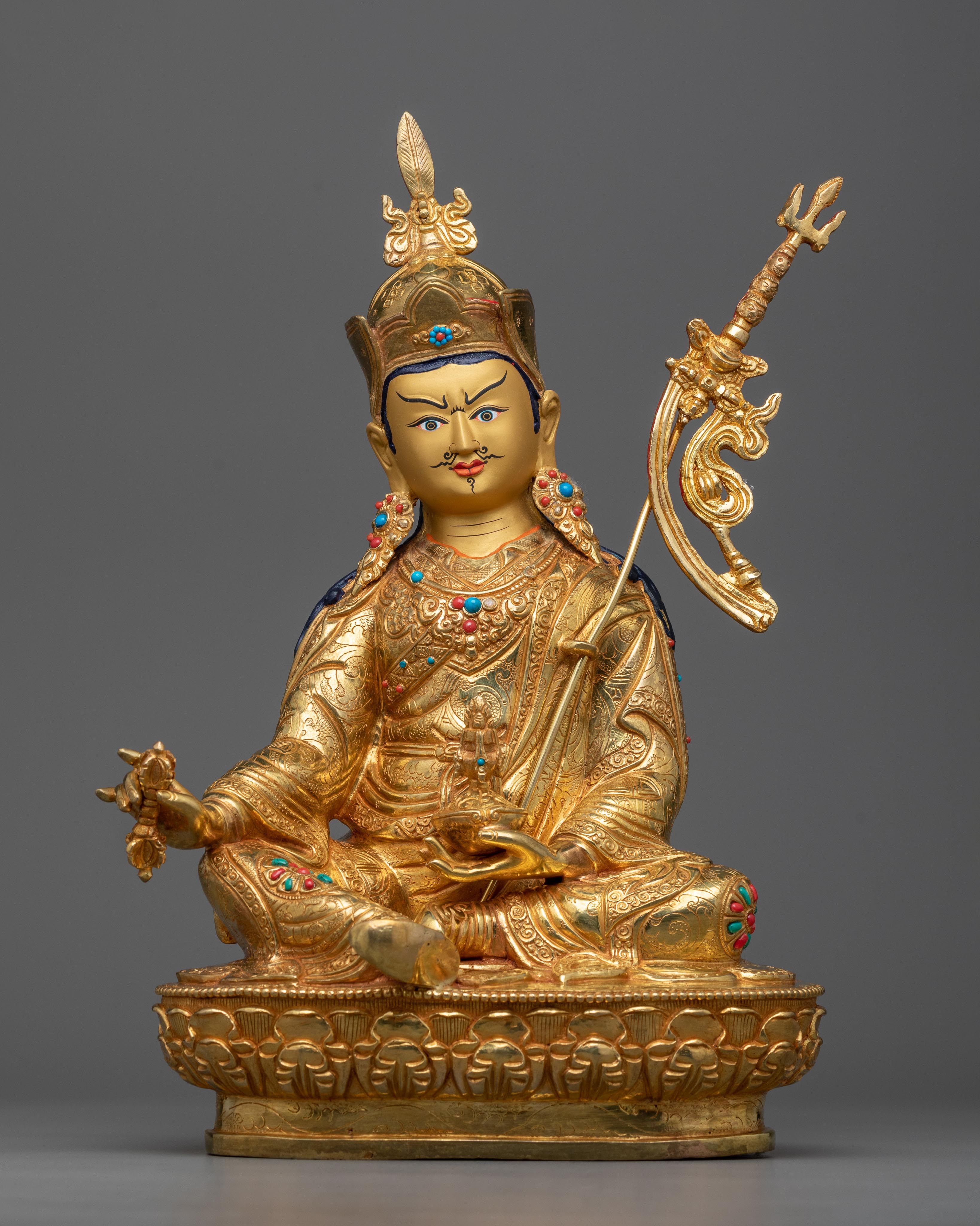 14 Inch Guru Rinpoche Statue | 24k Gold Gilded Fine Art of Lotus Born