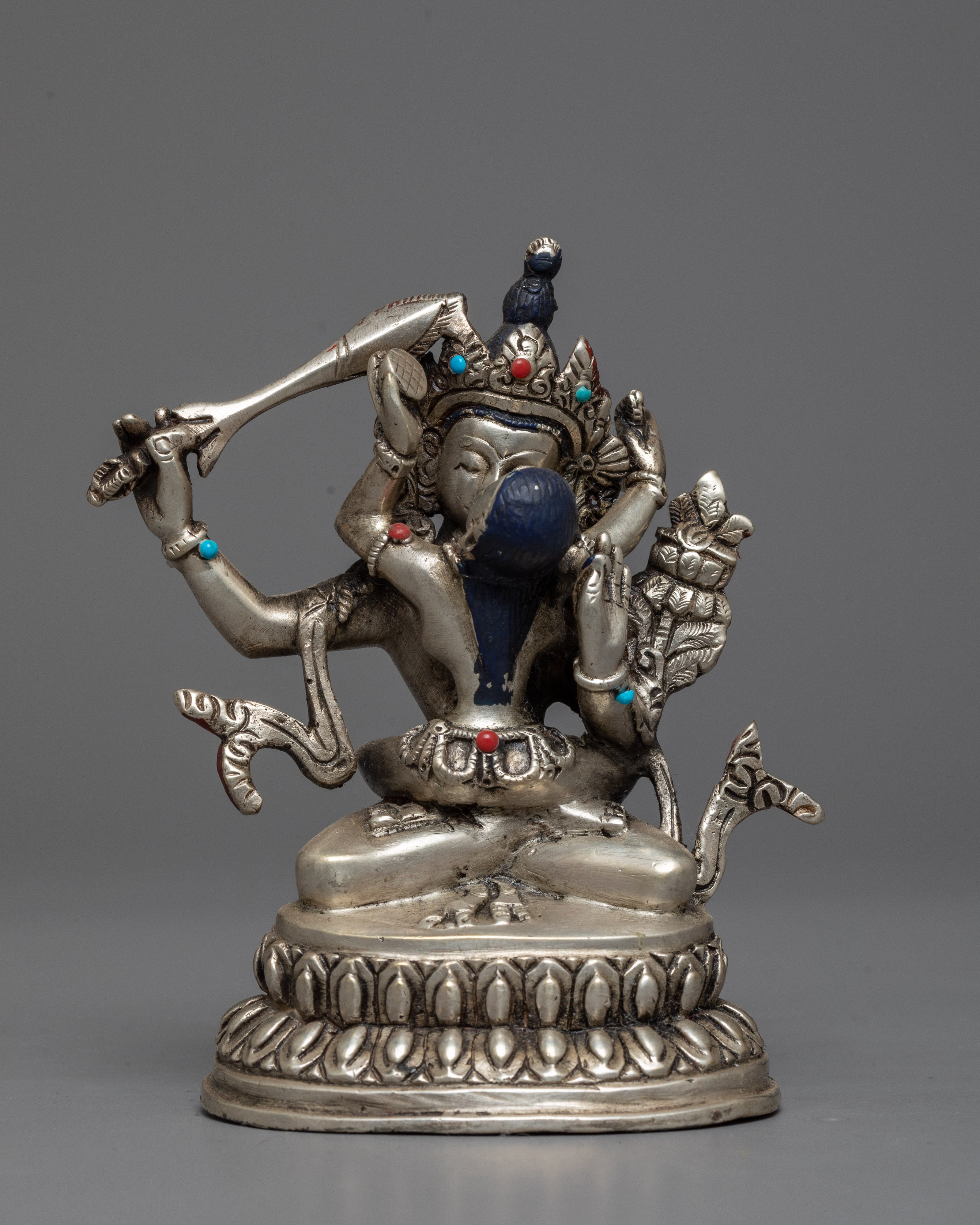 Machine-Made Manjushri with Consort Statue | Silver-Copper Sculpture