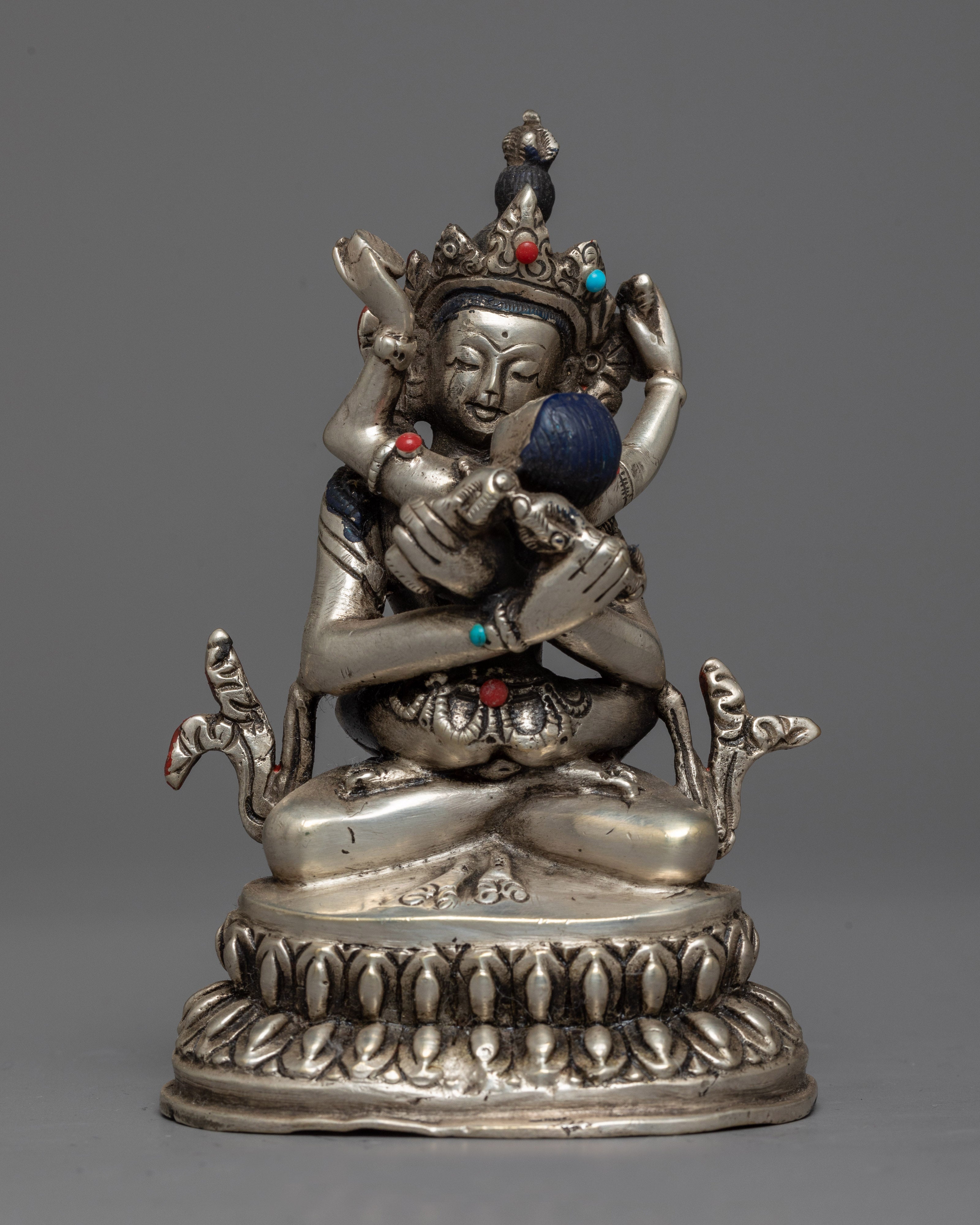 Machine-Made Vajradhara with Consort Statue | Silver-Copper Sculpture