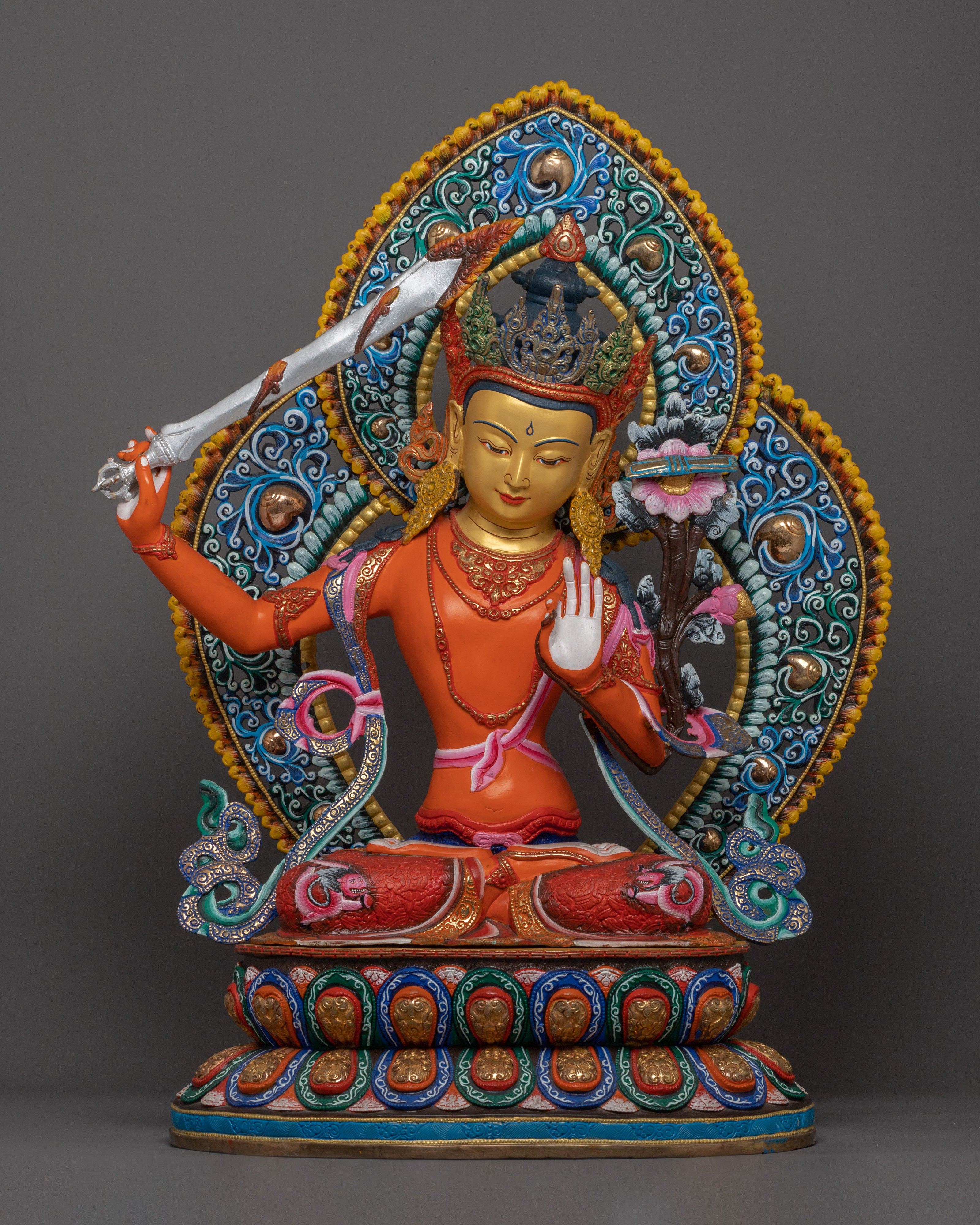 Traditionally Crafted Statue of Manjushri | The Lion of Speech