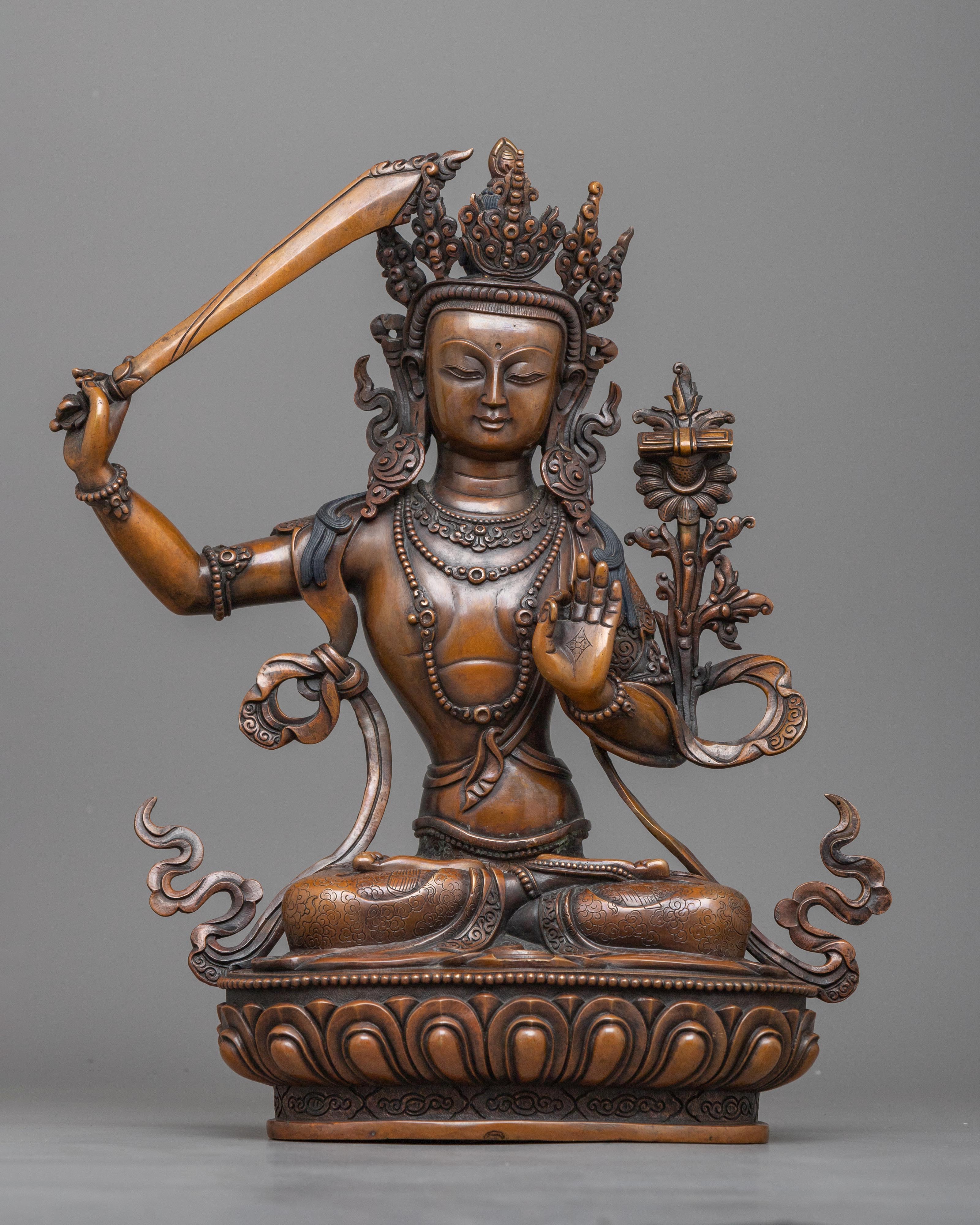 Noble Manjushri Buddhism Statue | A Reverence in Oxidized Copper Craft