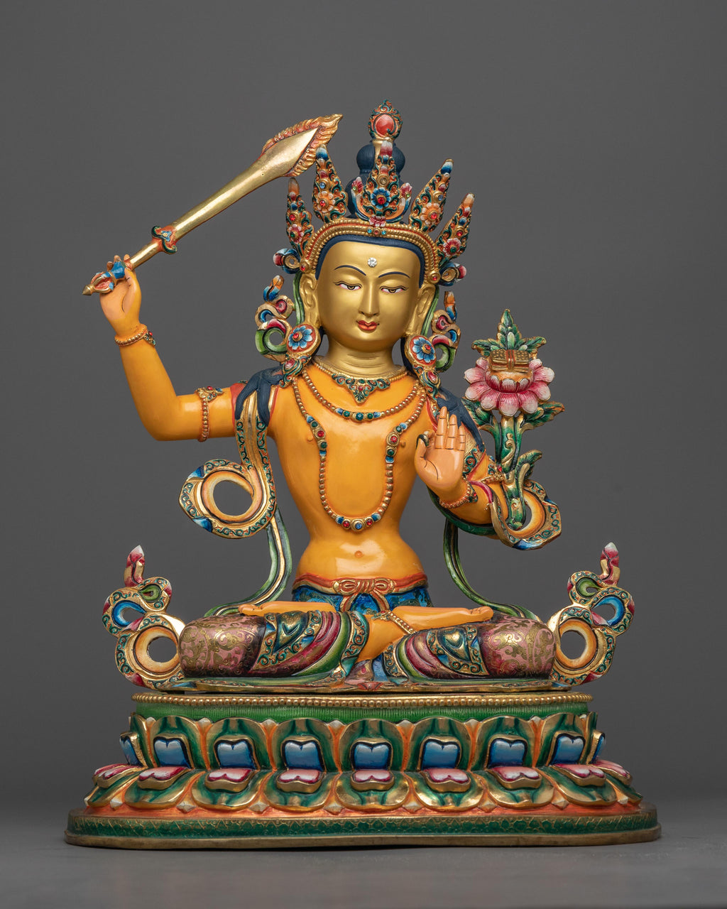 Manjushri Bodhisattva Colored Sculpture | The Embodiment of Wisdom