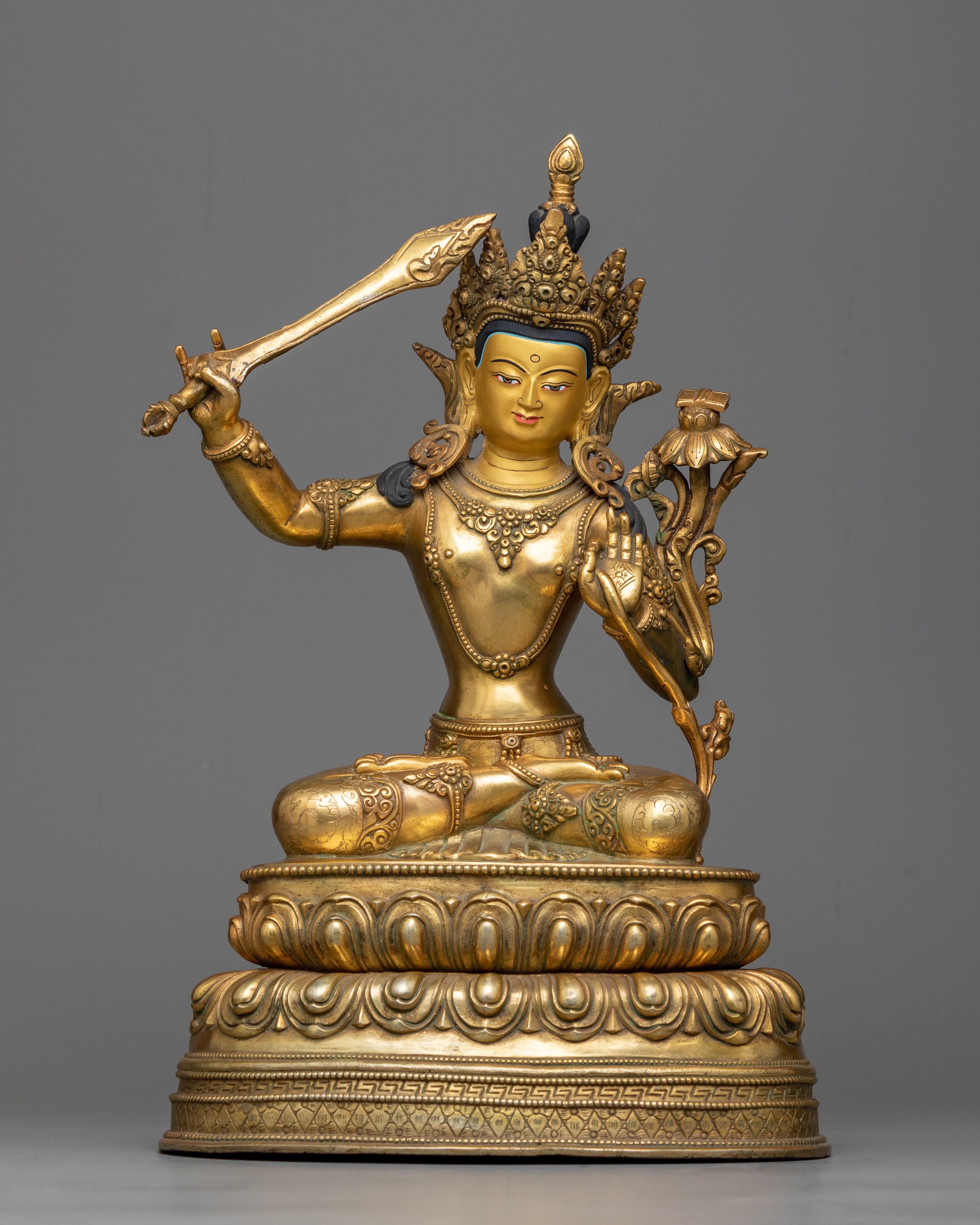 Bodhisattva Manjushri Statue | 24K Gold Gilded Figure of Wisdom