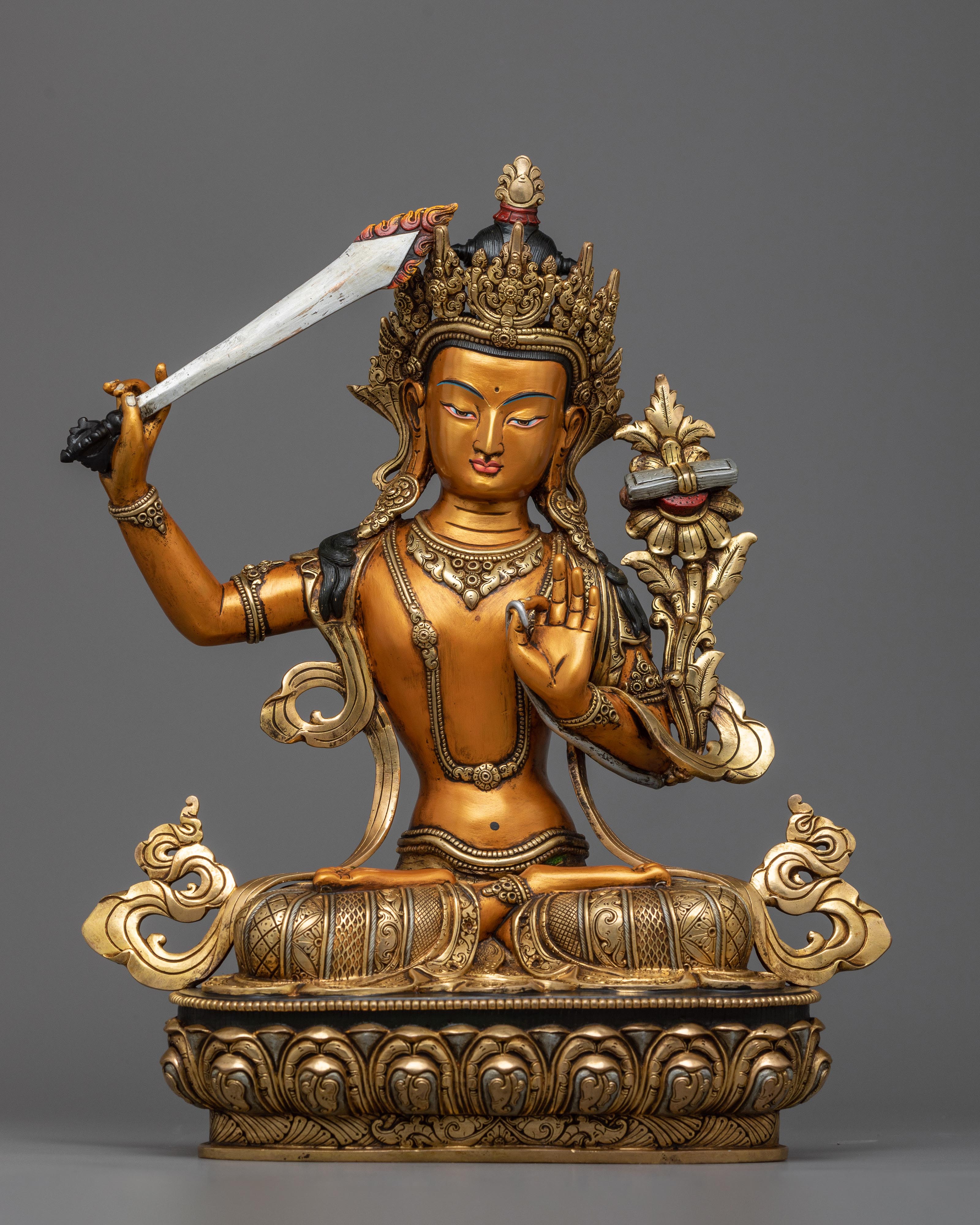 Radiant Manjushri God Statue | Wisdom's Golden Effigy