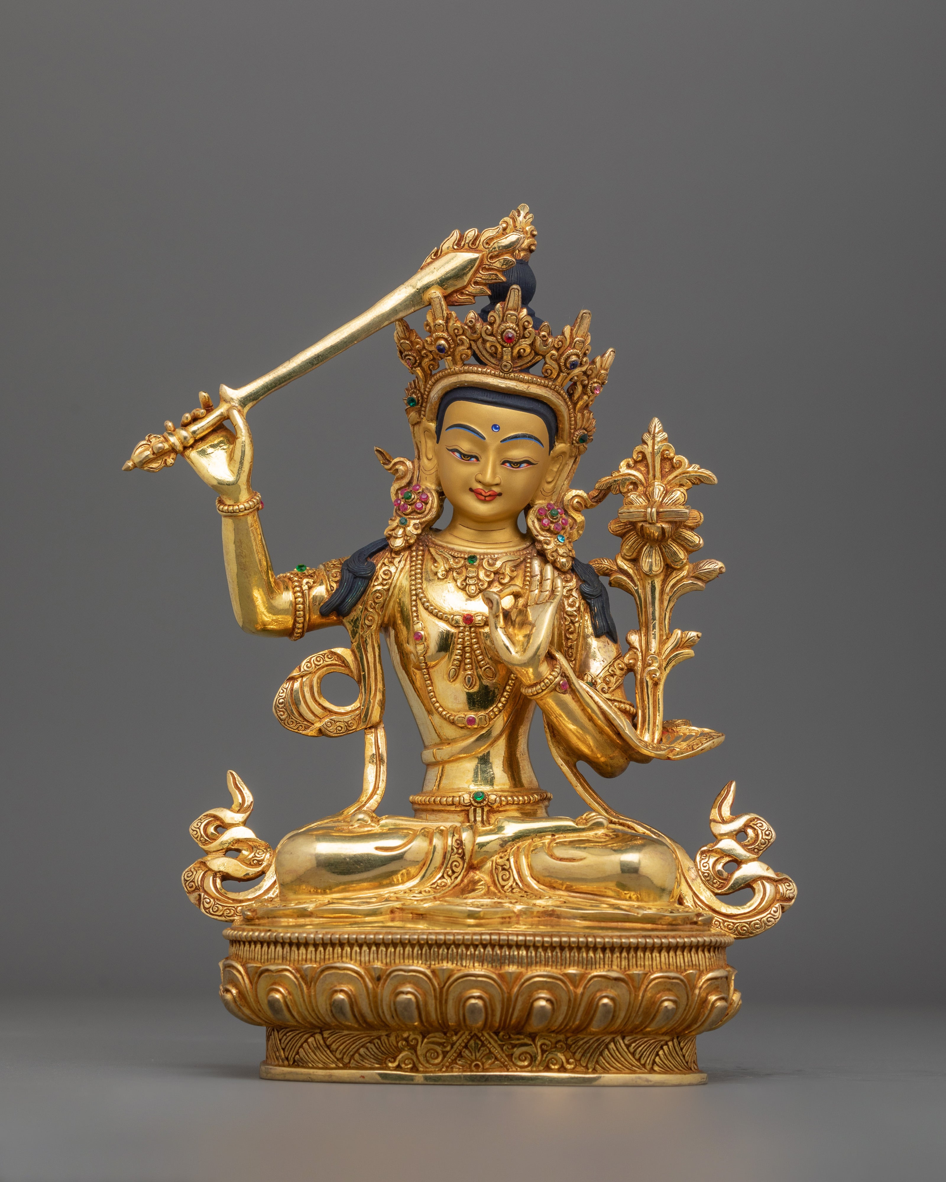 Manjushri Holding Sword Sculpture | Significant Bodhisattva in Mahayan