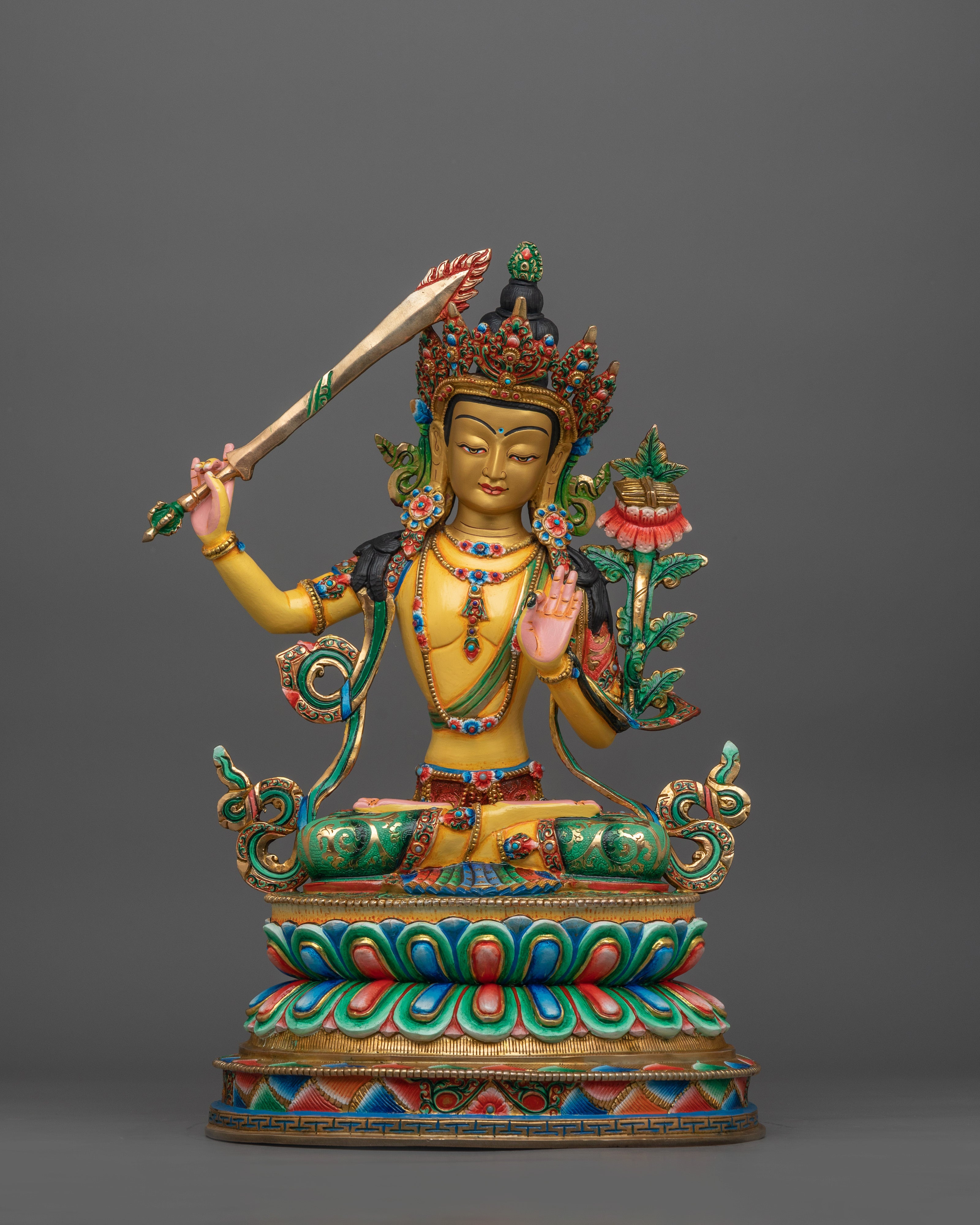Tibetan Manjushri with Book and Sword Statue | Bodhisattva of Wisdom a