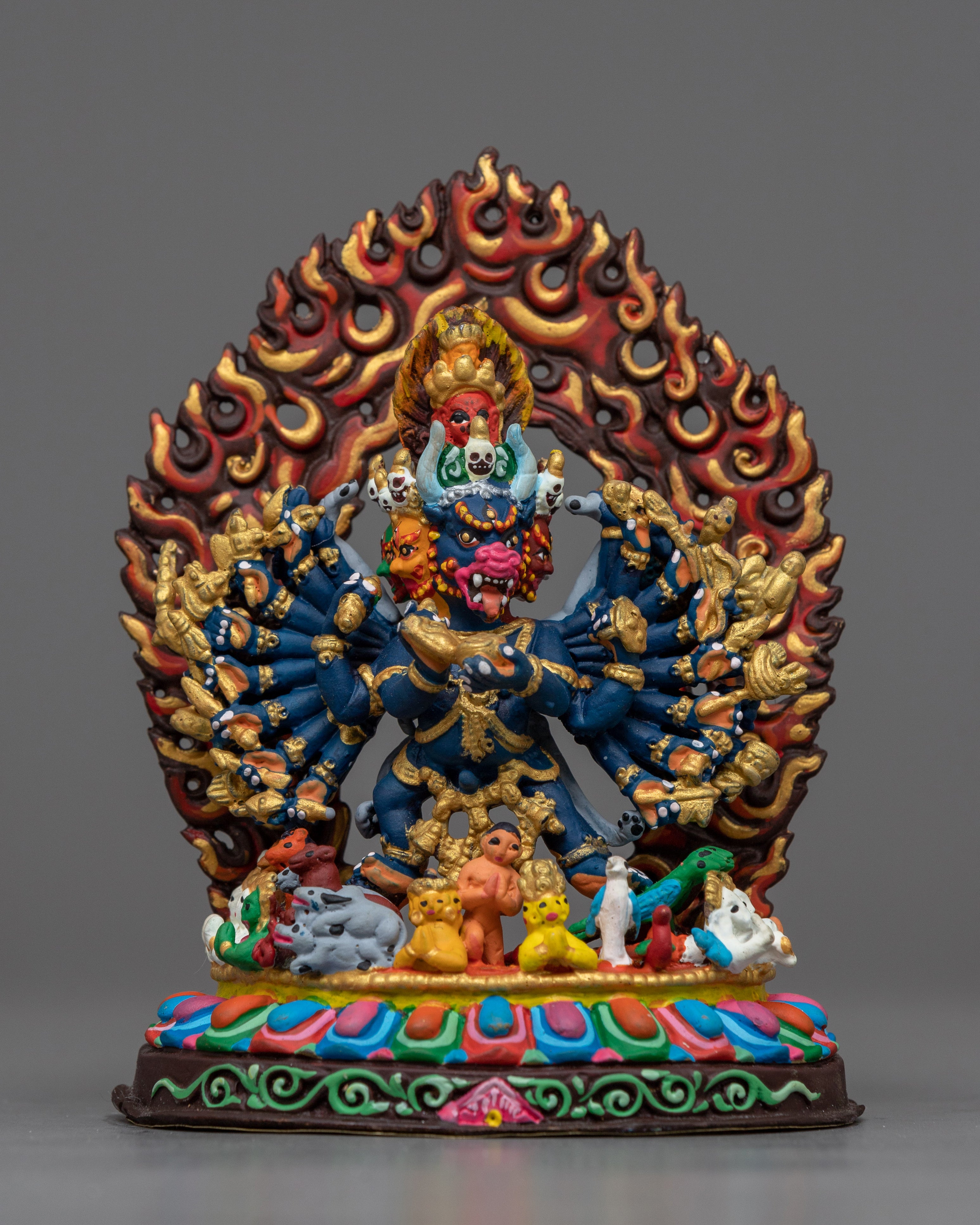 Compact Yamantaka Statue | Color Small Sculpture of Yidam Deity
