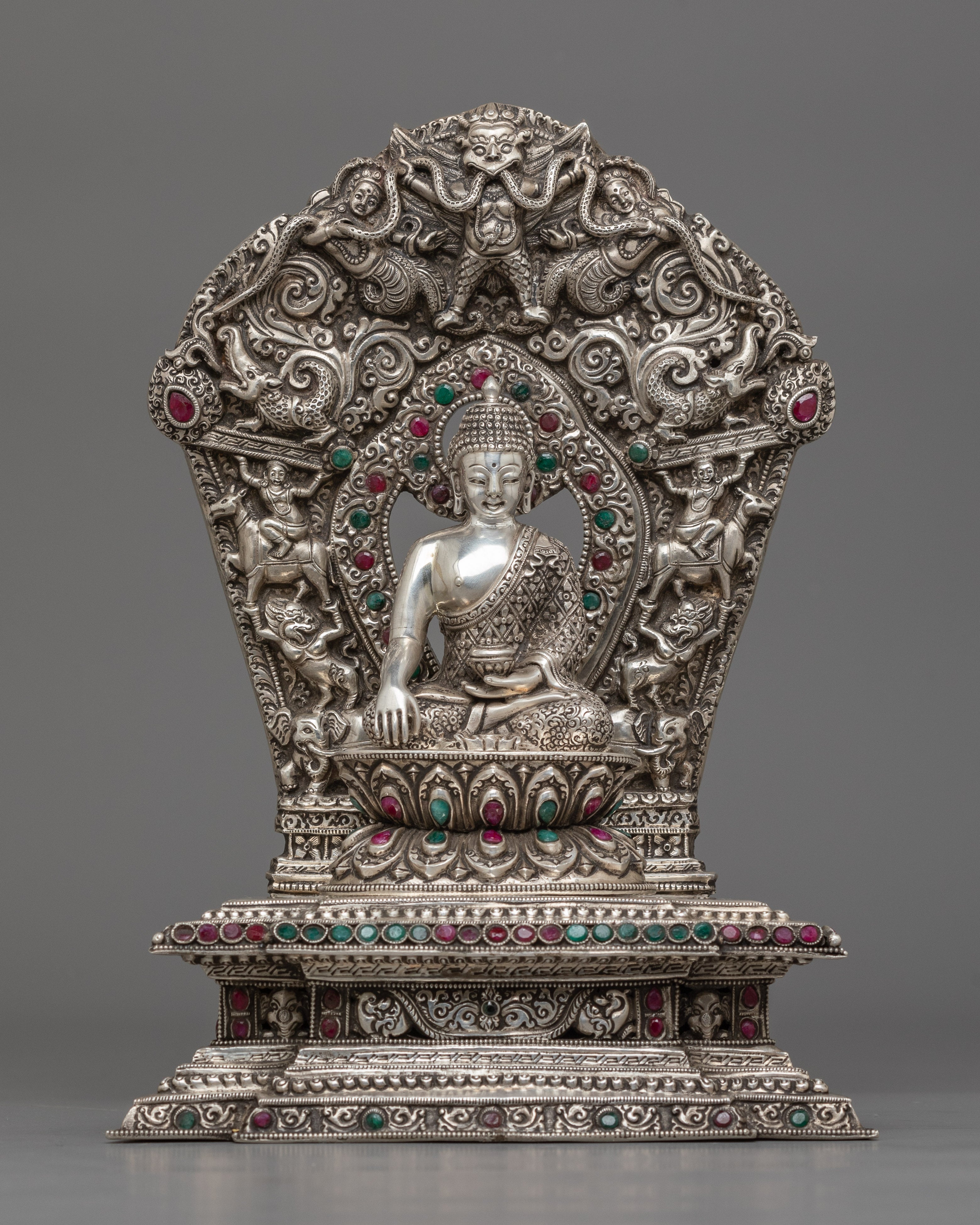 Exquisite Silver-Plated Shakyamuni Buddha Statue | A Masterpiece of Pe
