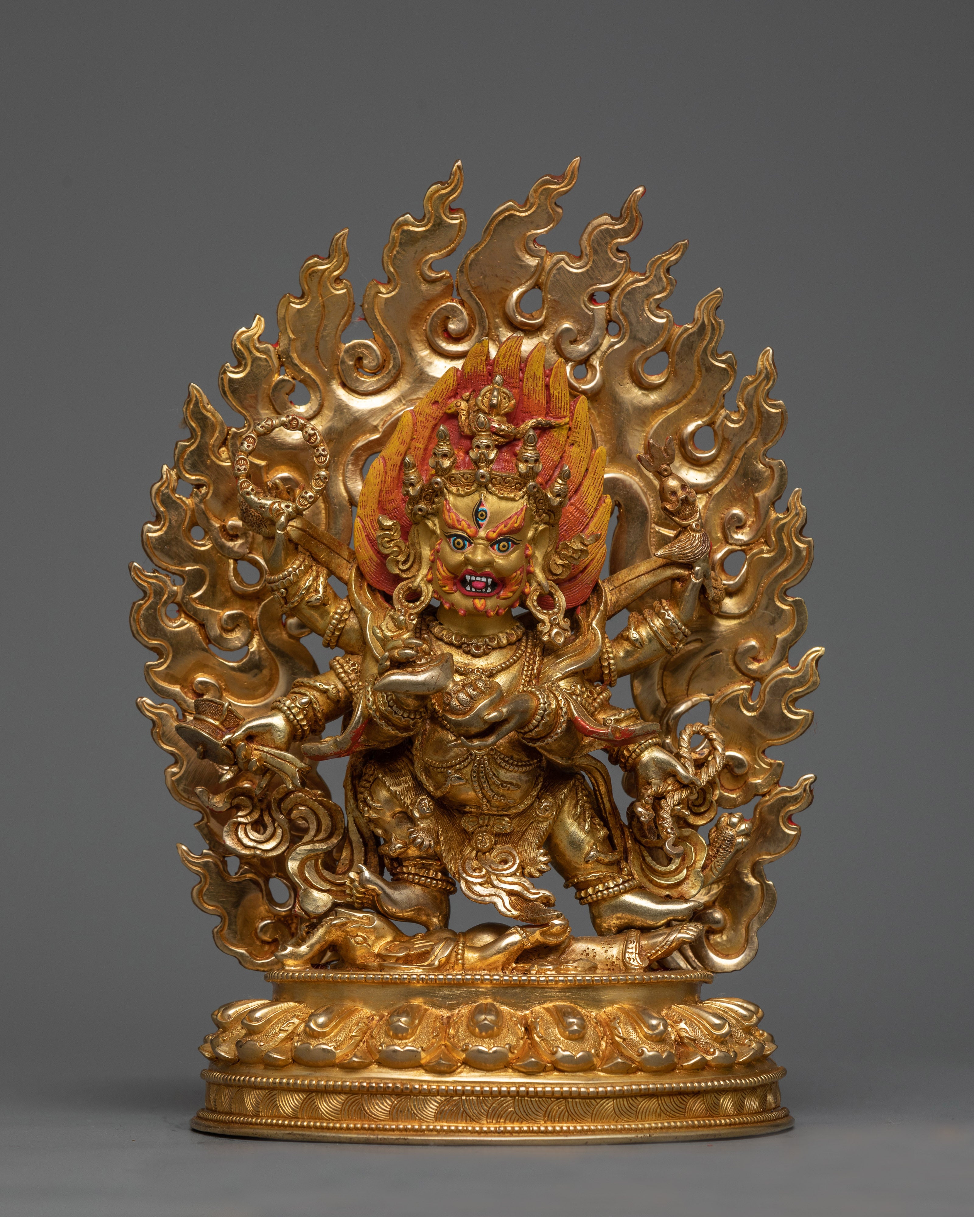 Gold-Gilded Six-Armed Mahakala Statue | Guardian of Spiritual Evolutio