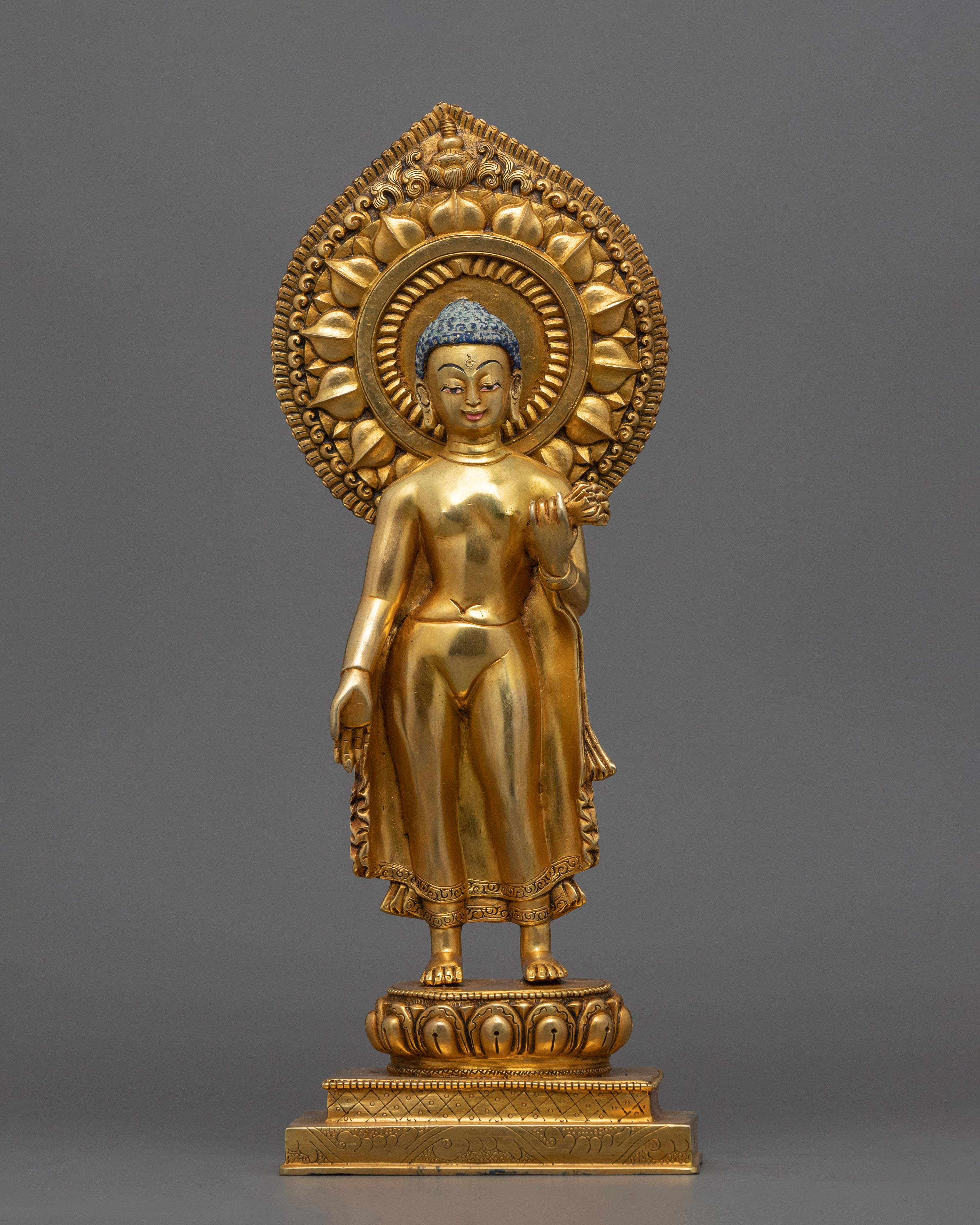 The Enlightened One in Standing Depiction | 24k Gold Gilded Sculpture