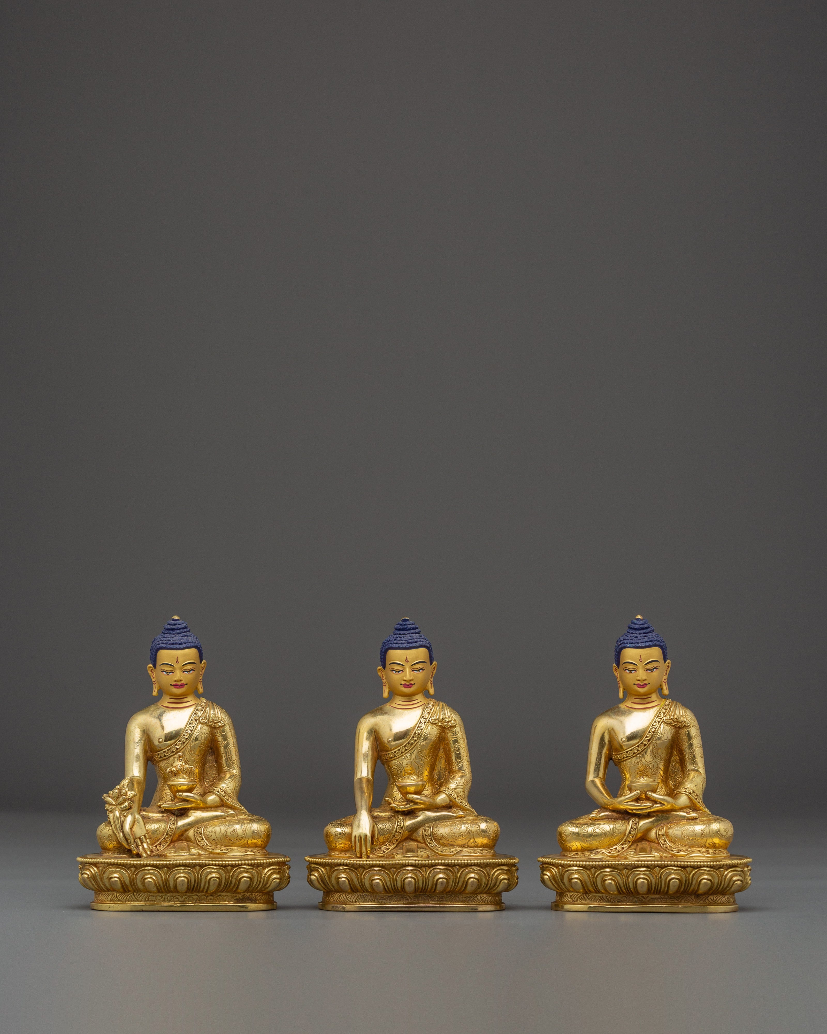 Triple Buddha Sculpture Set | Handmade Nepali Buddhist Art