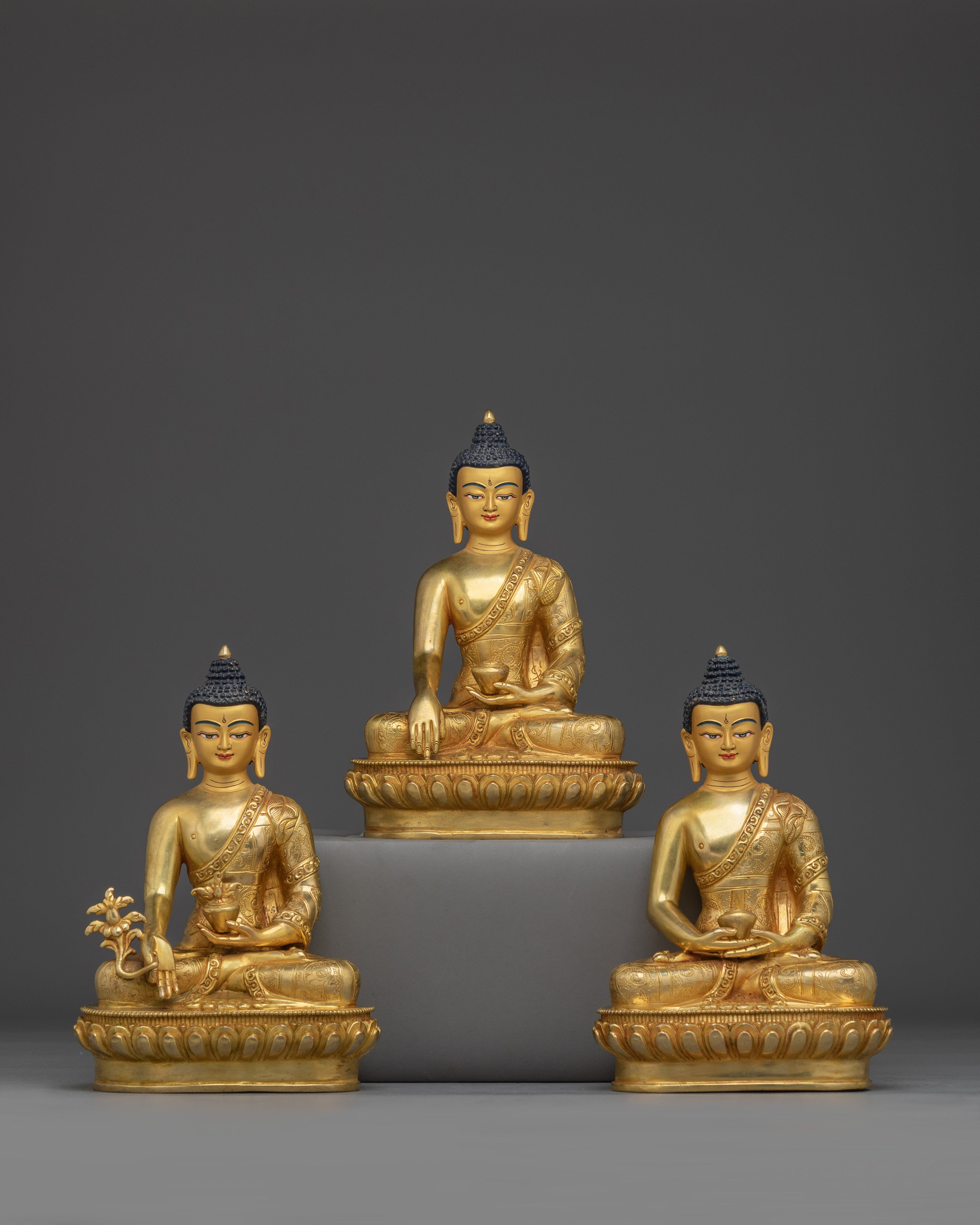 Revered Three Buddha Statue Set | Buddha Trinity Artwork