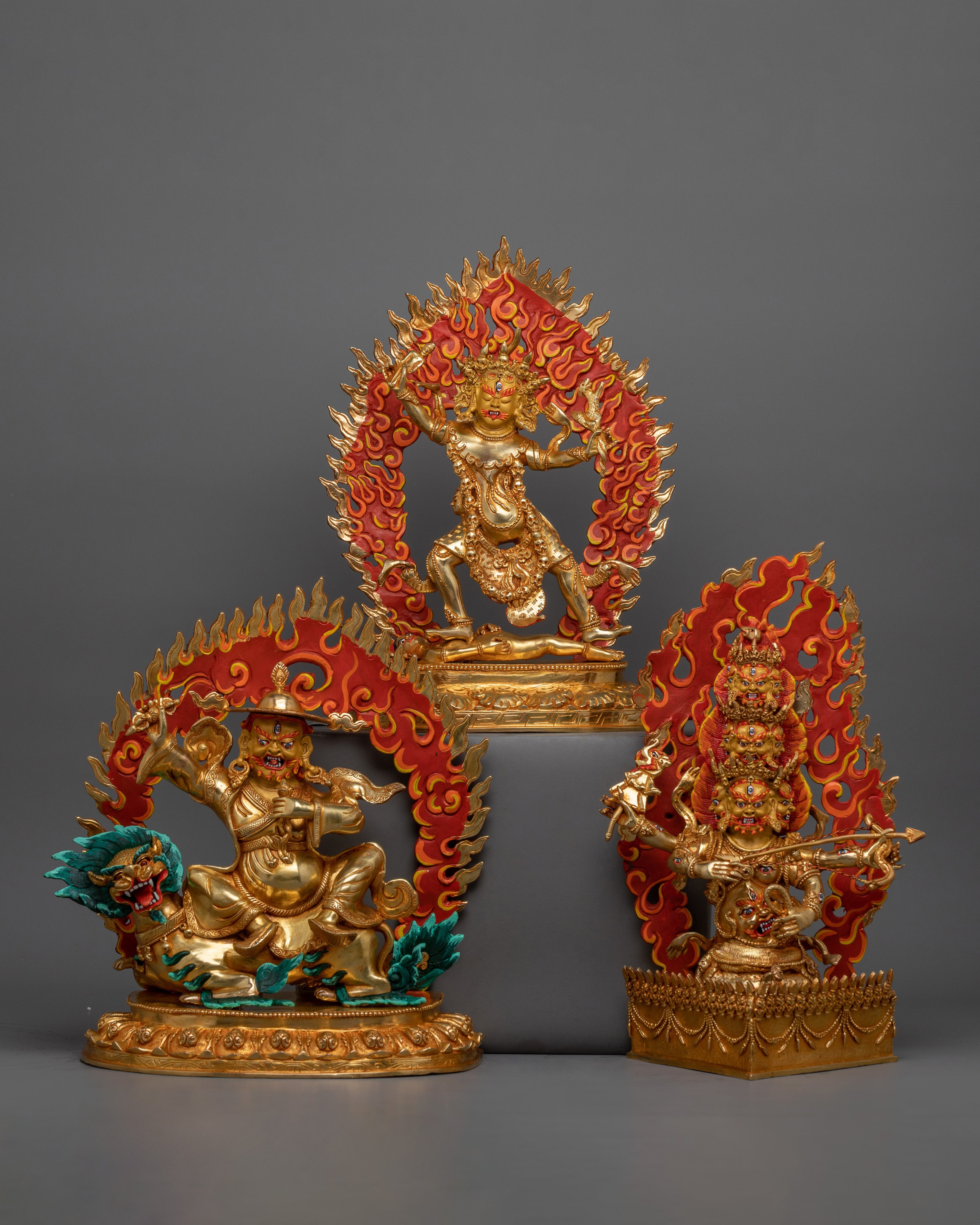 Three Dharmapala Set Statue | 24k Gold Gilded Wrathful Deities