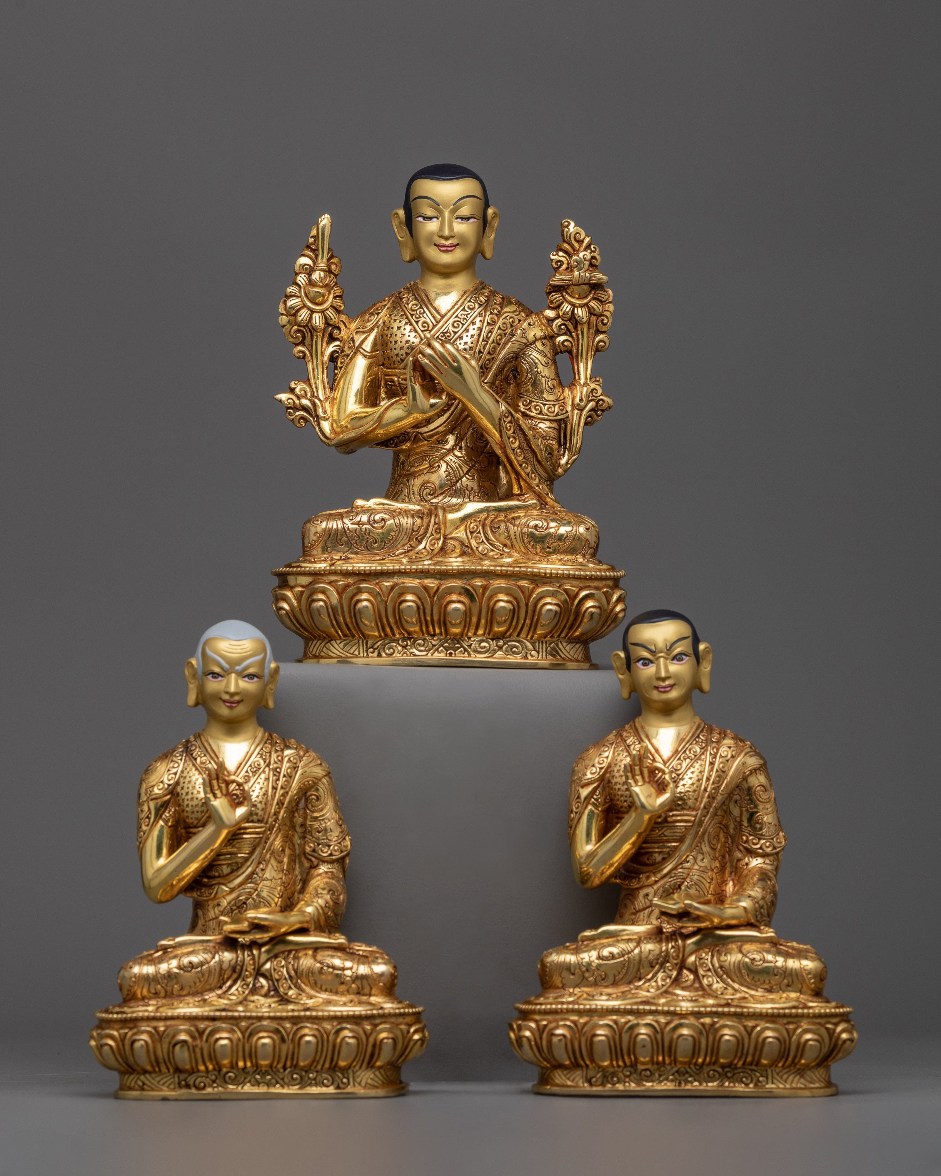 Tsong kha pa with Disciples | Sacred Ensemble | Triple Layer Gold Gild