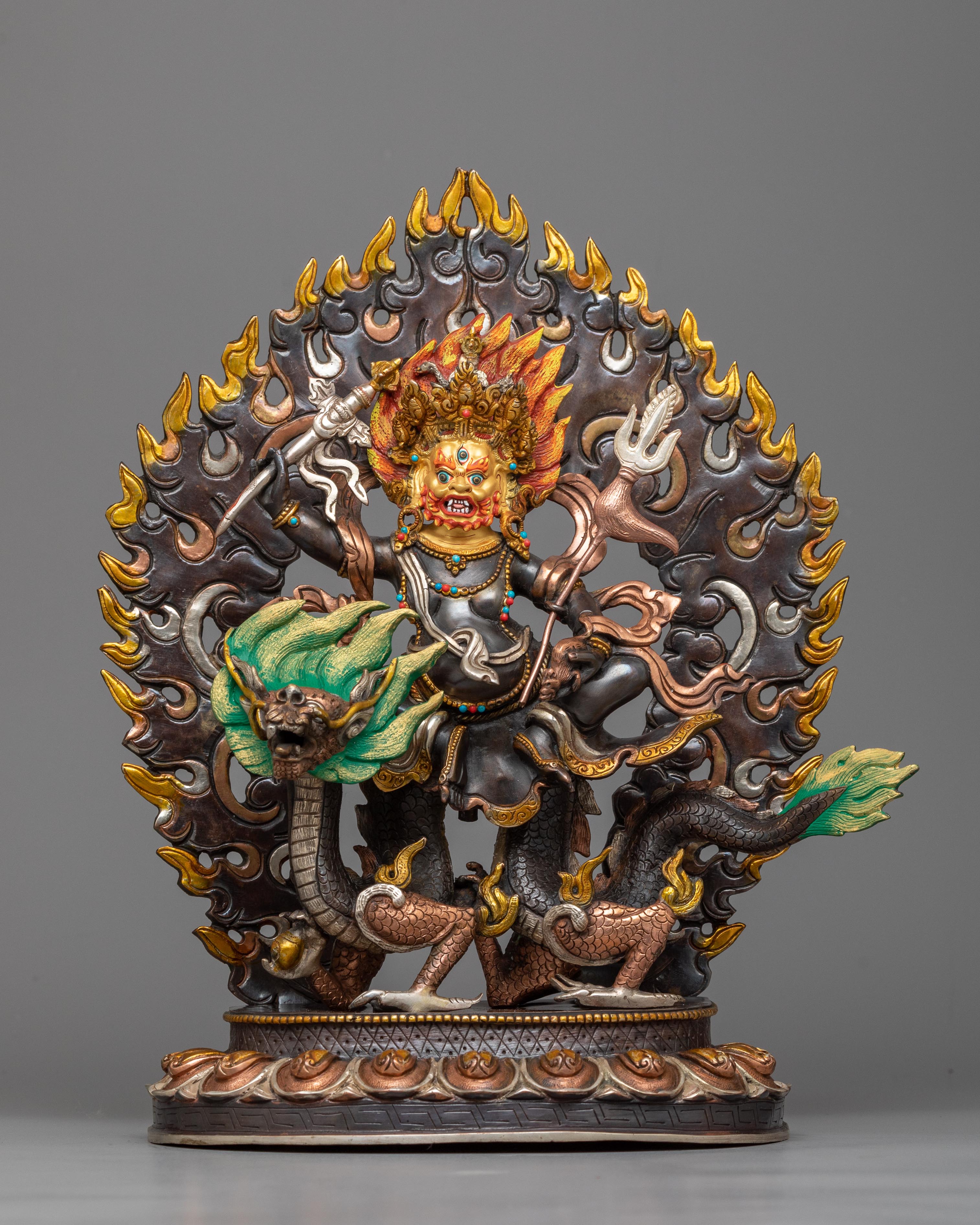 White Dzambhala on Dragon Sculpture | Symbol of Auspicious Wealth