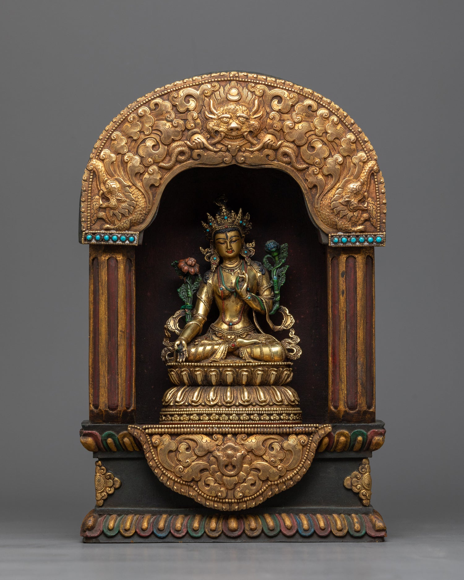 White Tara in Wooden Cave Statue | Symbol of Compassion and Healing