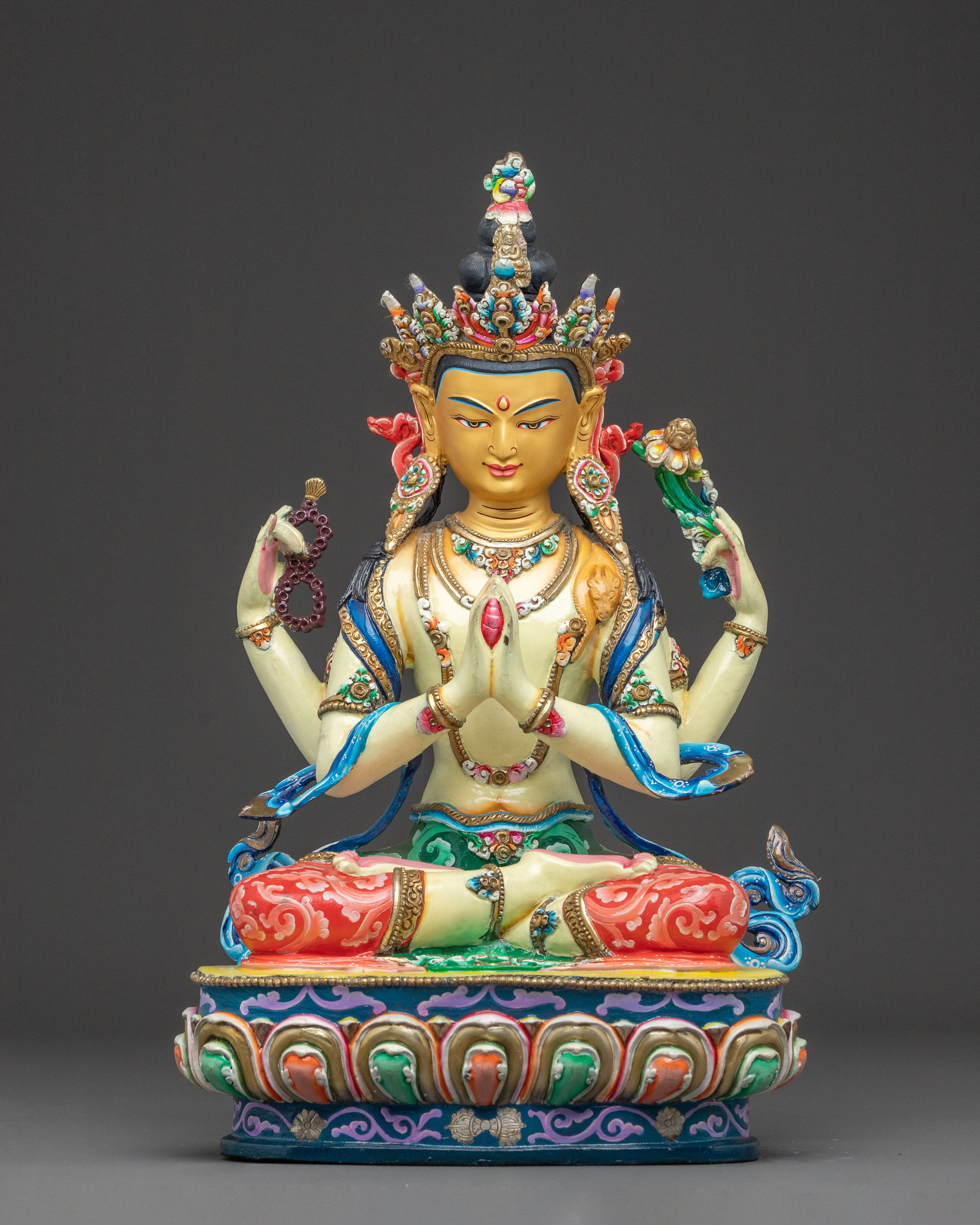 Chenrezig Guardian of Mercy Statue | Hand-Gilded Copper