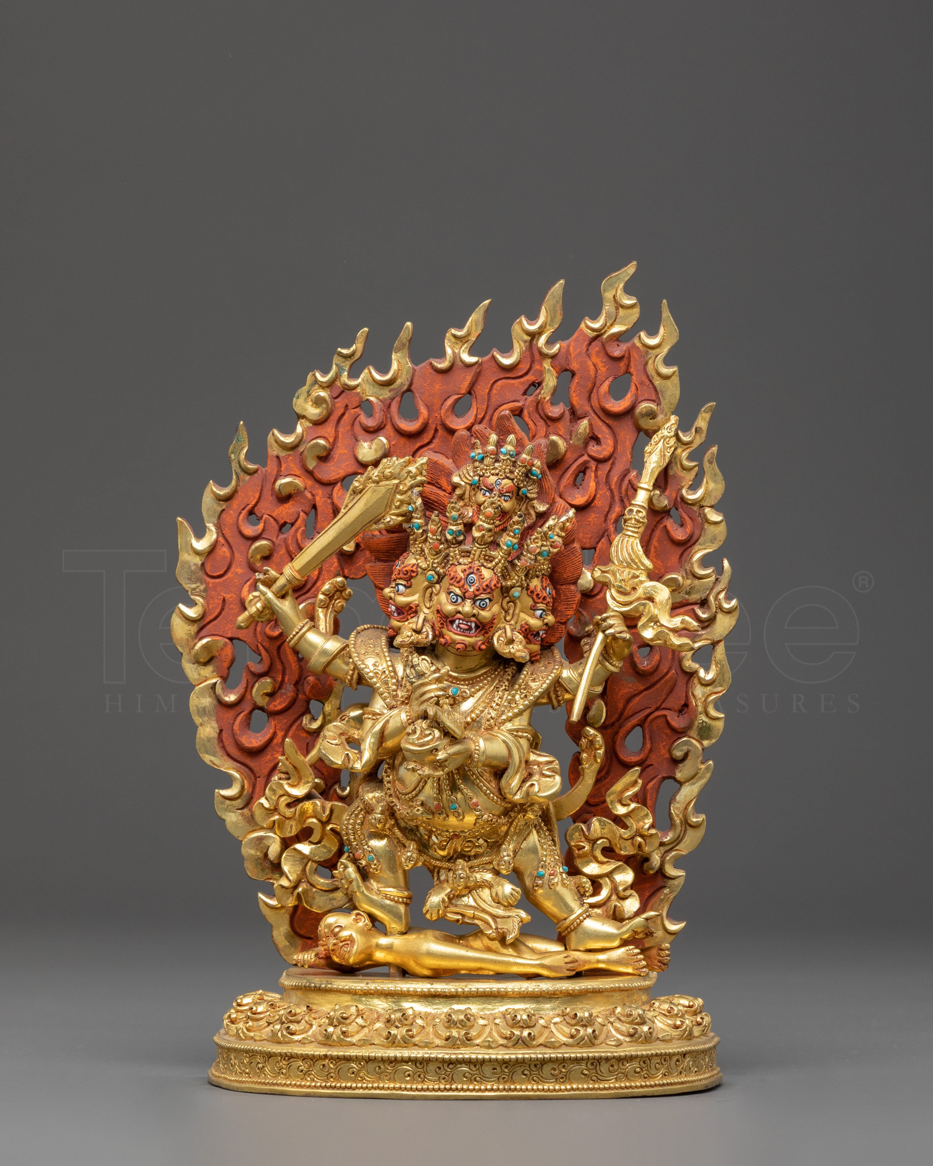 Handmade Four-Armed Mahakal Statue of Protection | Traditional Himalay