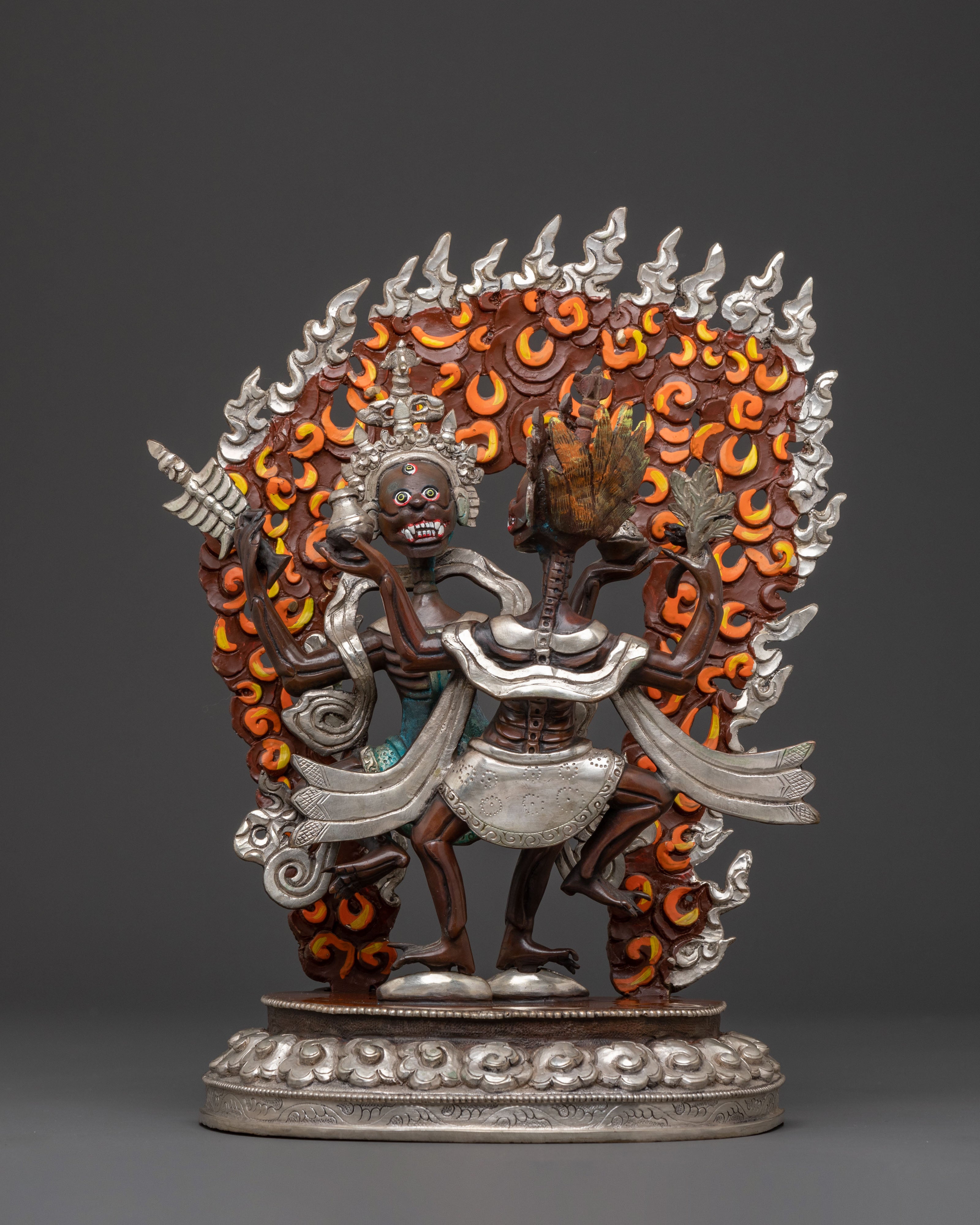Chitipati Blessing Statue: Oxidized Copper & Silver Accents
