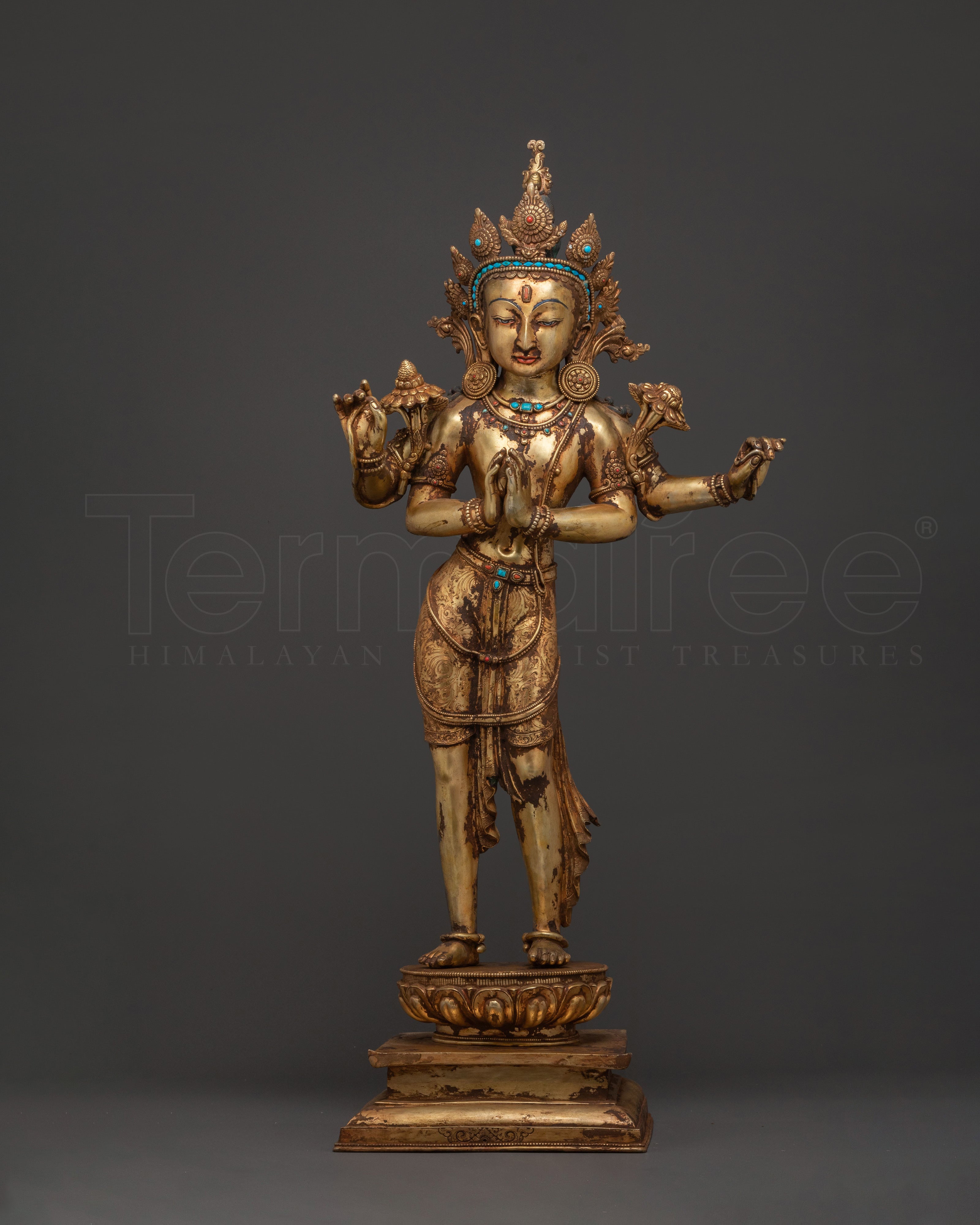 Handcrafted Lokeshwor Blessing Statue | 24K Gold Gilded Antique Statue