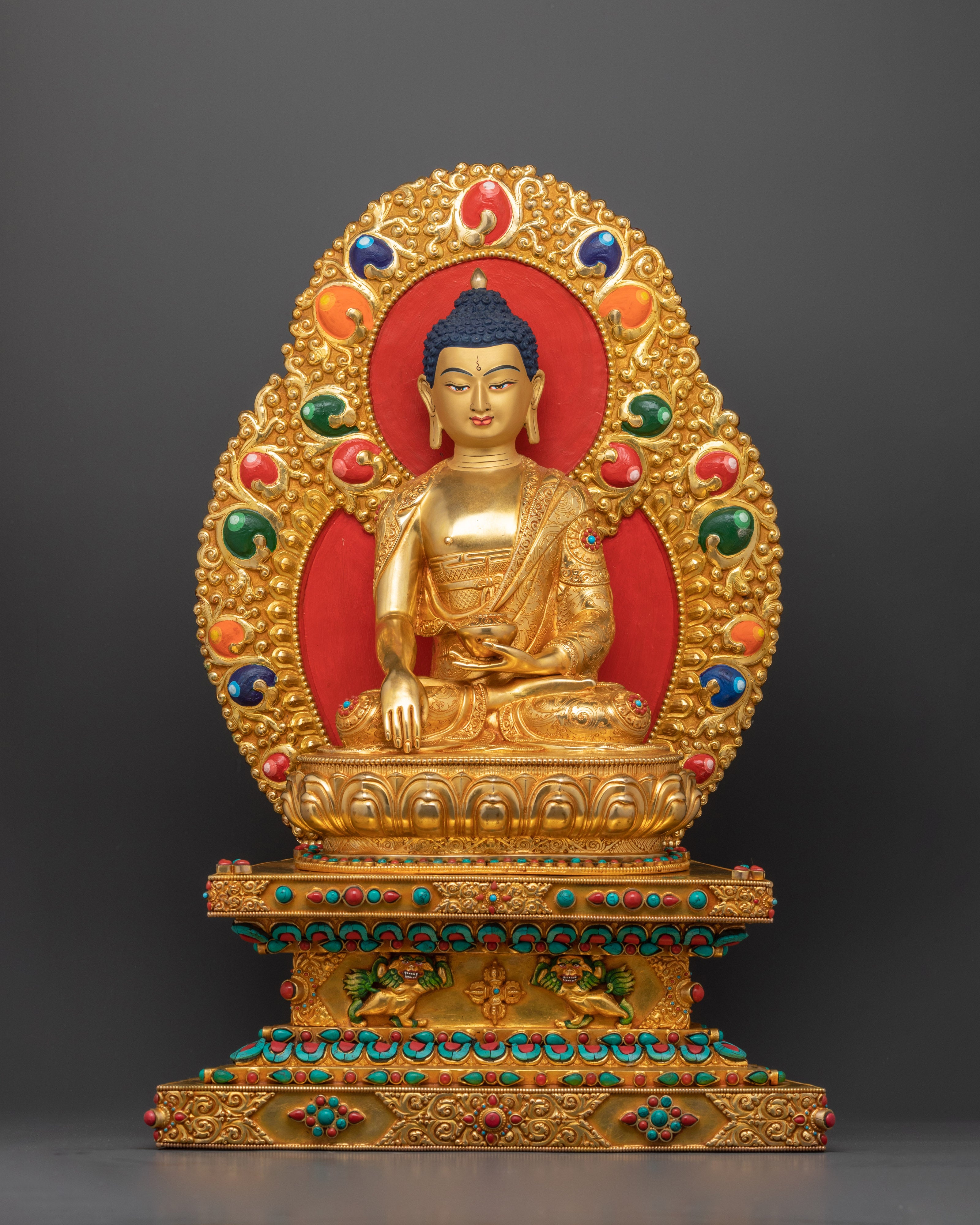 Shakyamuni Buddha Seated on Throne | Majestic Copper Sculpture for You